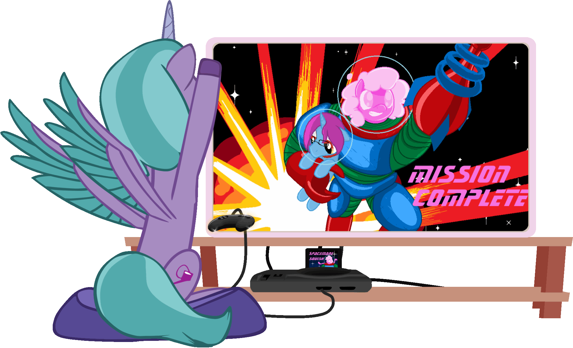 #3538794 - safe, artist:nedemai, shiny sparks, oc, oc:bucket, alicorn ...