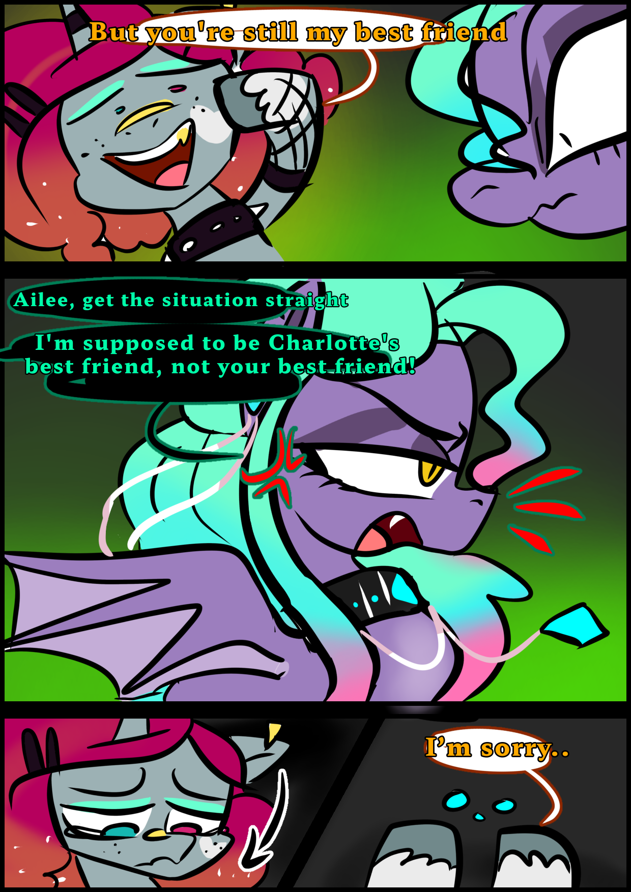 #3523209 - safe, artist:jully-park, oc, oc only, oc:ailee hatter, oc:ella evans, bat pony, pony ...