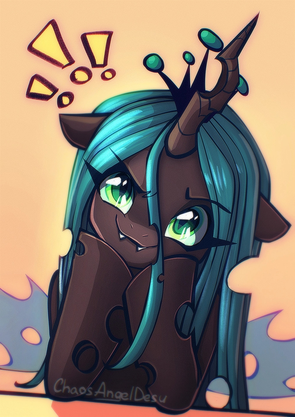 #3713665 - safe, artist:chaosangeldesu, queen chrysalis, changeling ...
