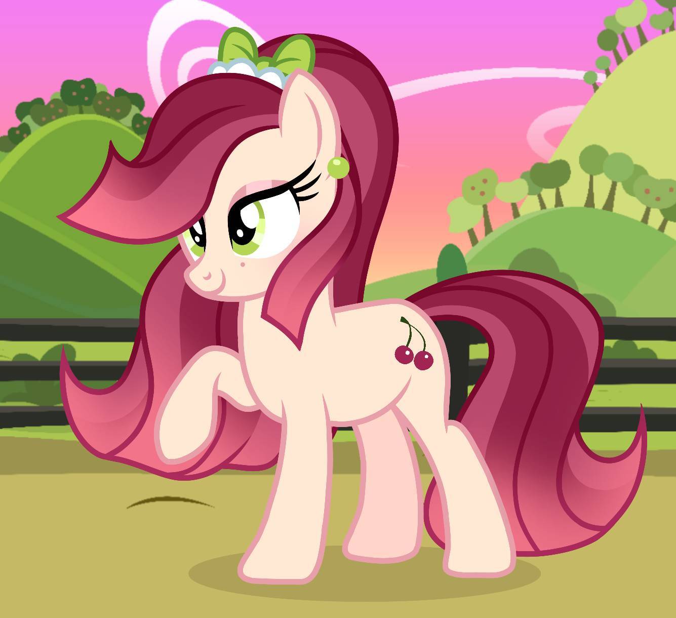 #3540172 - safe, artist:cstrawberrymilk, oc, oc only, oc:cherry lady, earth pony, pony, apple ...