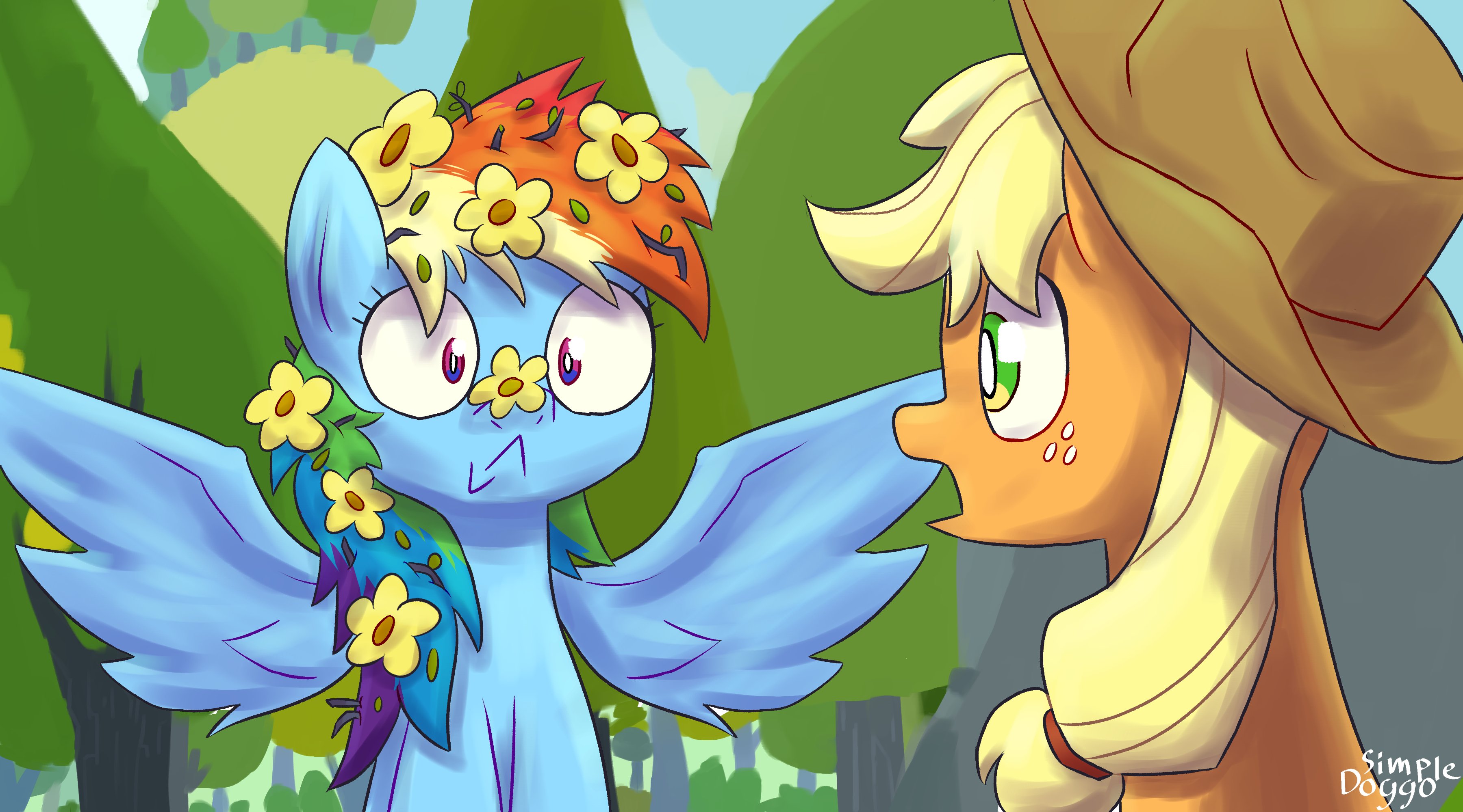 #3549659 - safe, artist:simpledoggo, applejack, rainbow dash, earth pony, pegasus, pony, g4, my ...