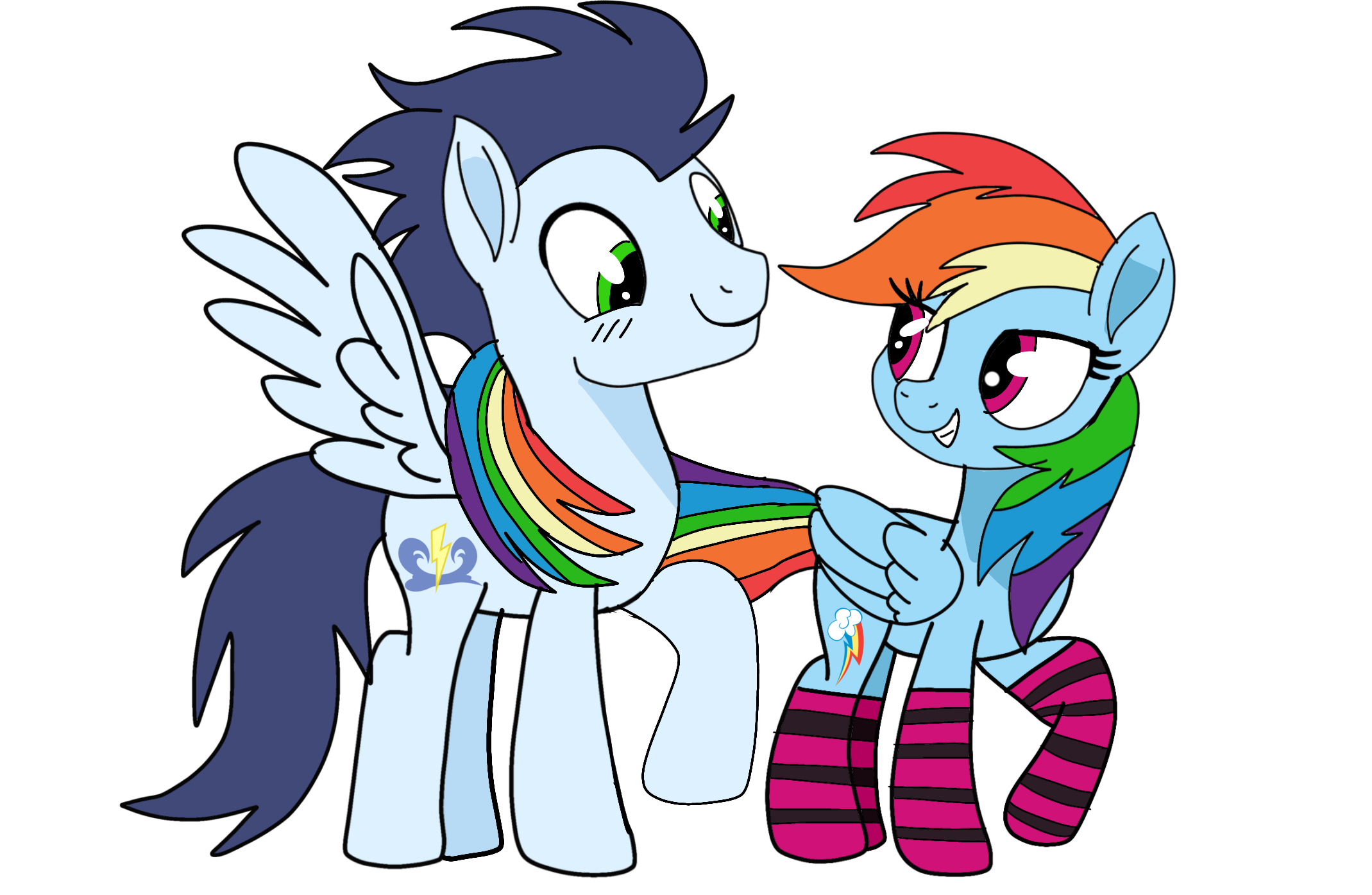 #3540573 - safe, artist:pinky cloudy, rainbow dash, soarin', pegasus, pony, g4, clothes, duo ...