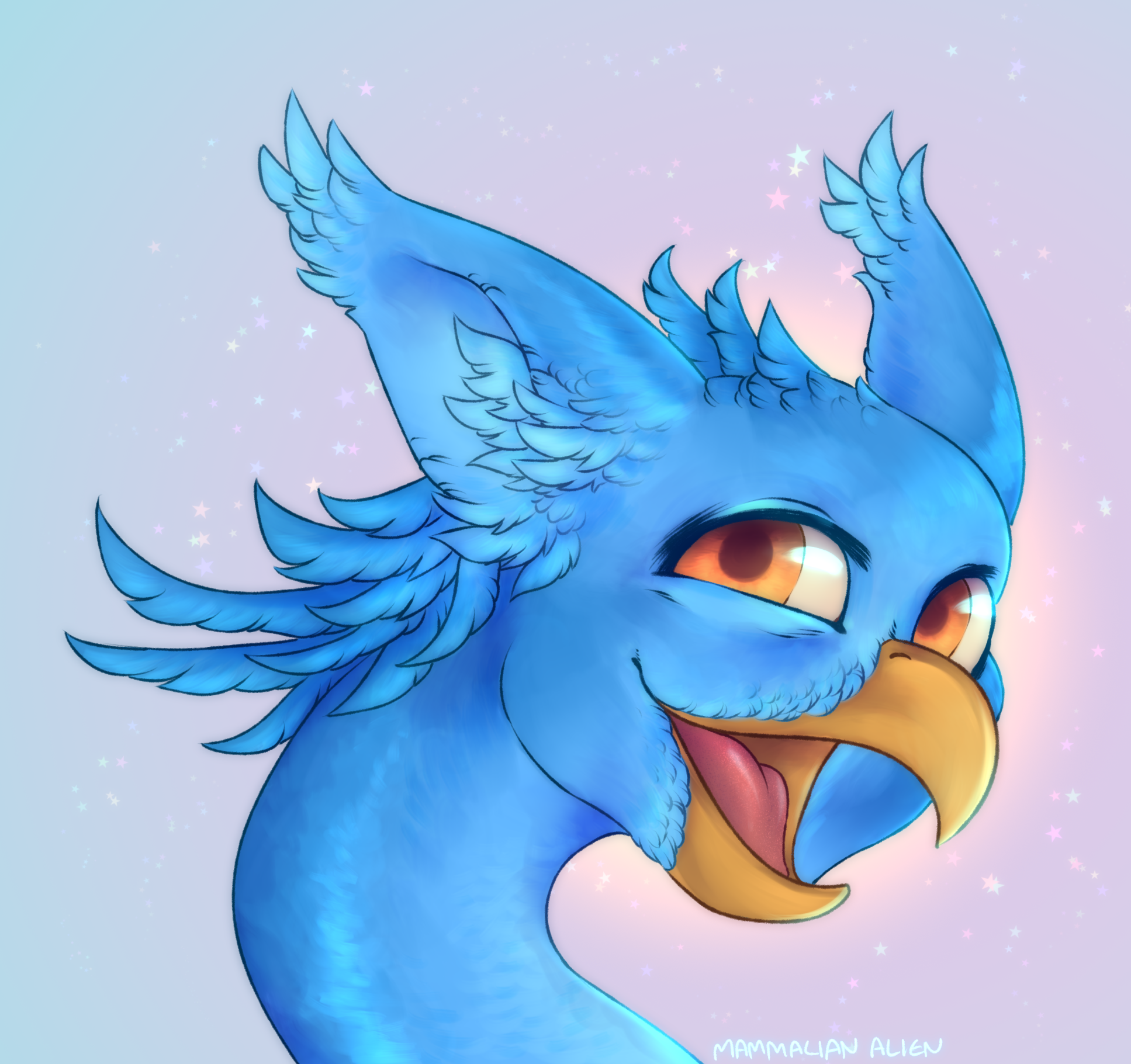 #3551838 - safe, artist:mammalian_alien, oc, oc only, griffon, bust, ear feathers, eared griffon ...