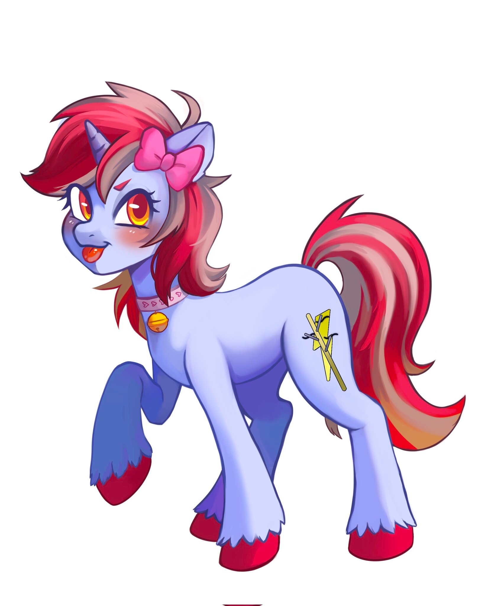 #3551862 - safe, artist:murimio, oc, oc only, oc:cinnamon lightning, pony, unicorn, bell, bell ...