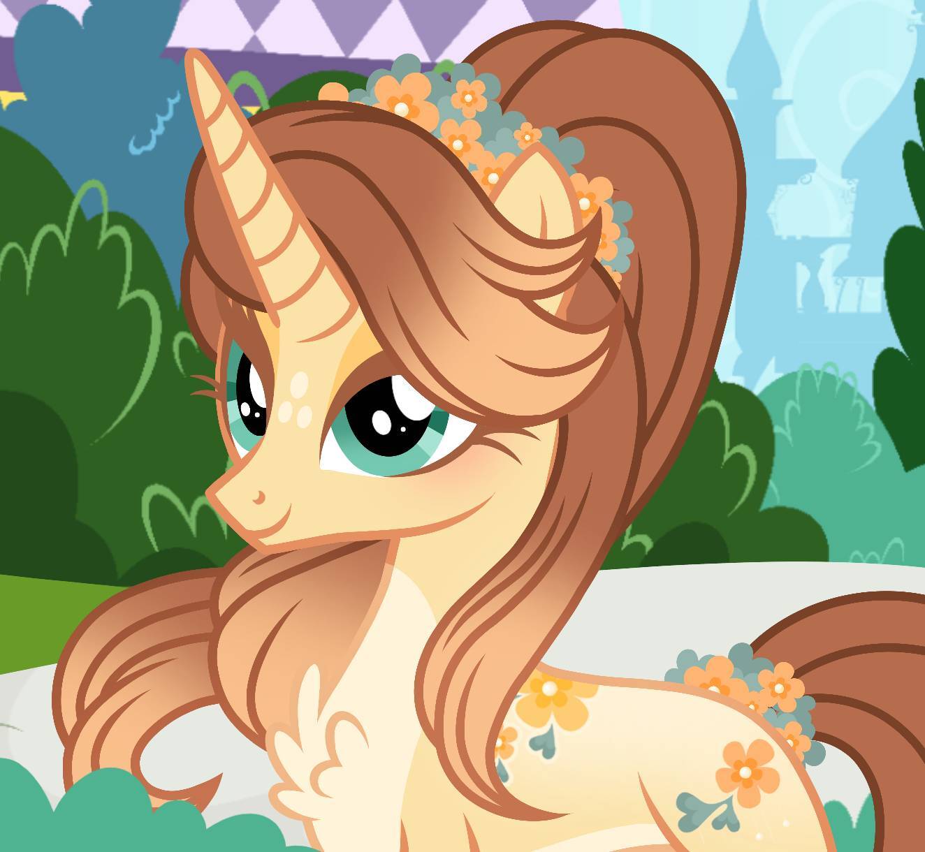 #3553280 - safe, artist:cstrawberrymilk, oc, oc:marigold flair, pony, unicorn, female, floral ...