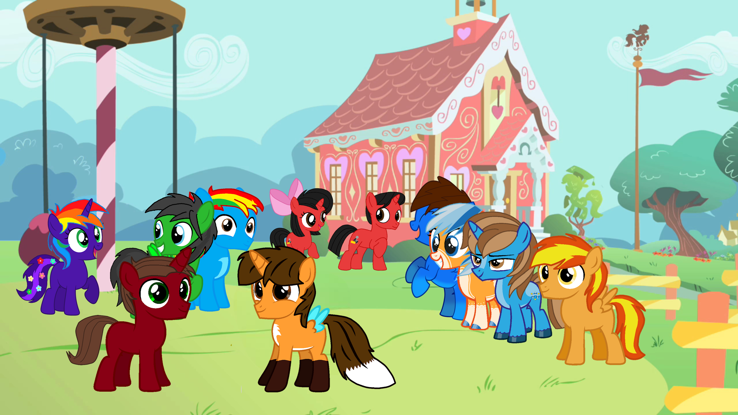 #3553281 - safe, artist:rogan140, oc, oc:blue thunder, oc:ej, oc:firey ...