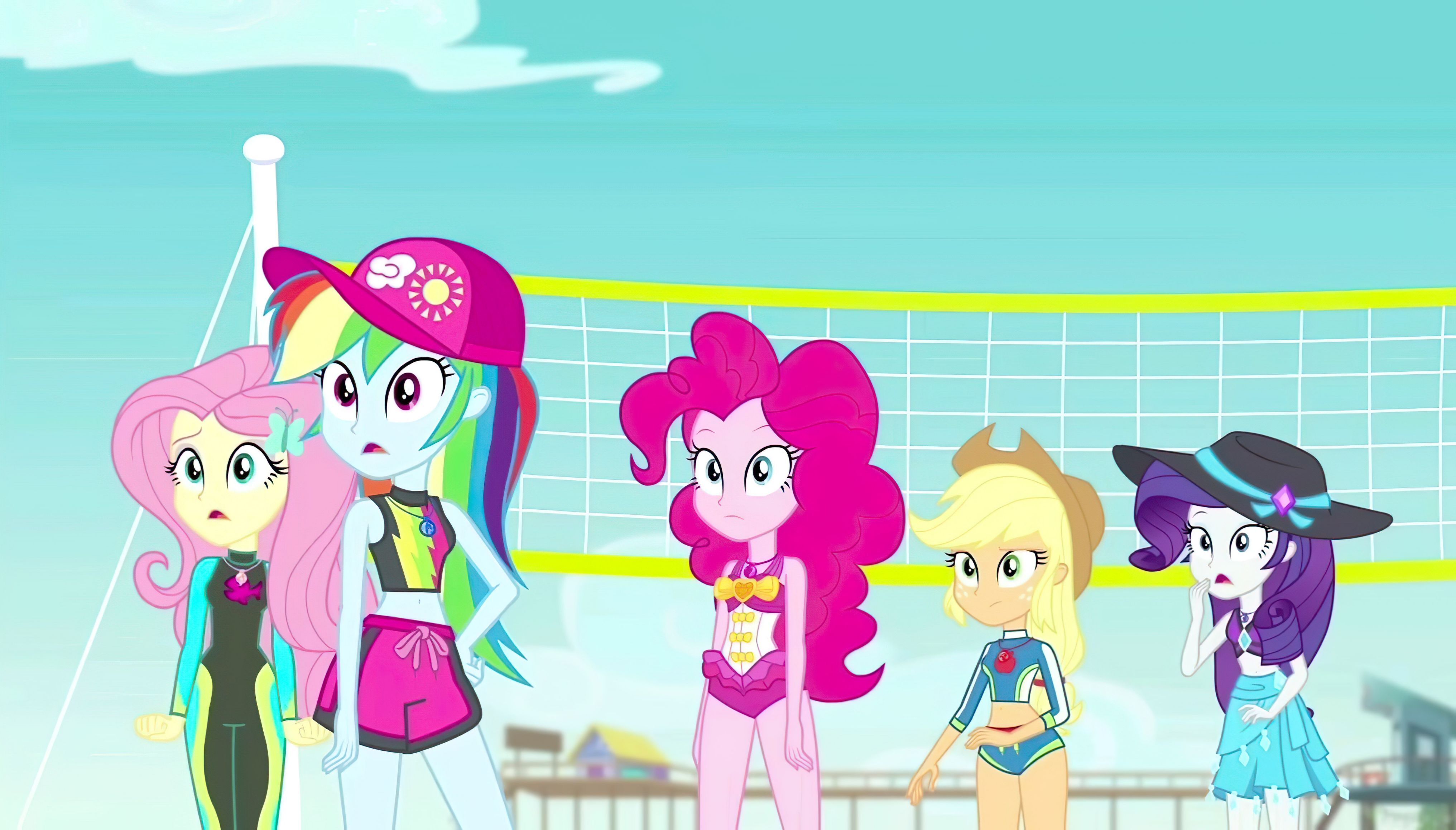 #3553284 - safe, screencap, applejack, fluttershy, pinkie pie, rainbow dash, rarity, human ...