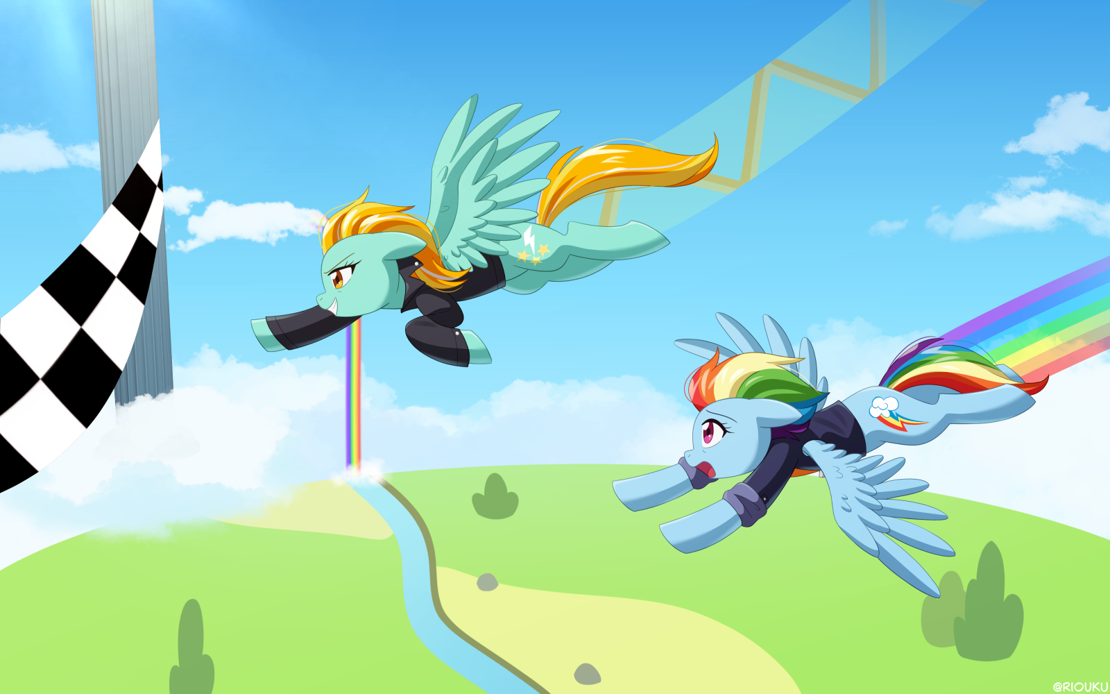 #3555993 - safe, artist:riouku, lightning dust, rainbow dash, pegasus ...