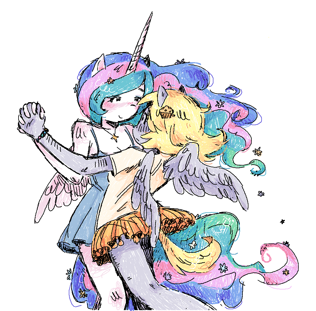 #3556047 - safe, artist:bananamewmew, derpy hooves, princess celestia ...