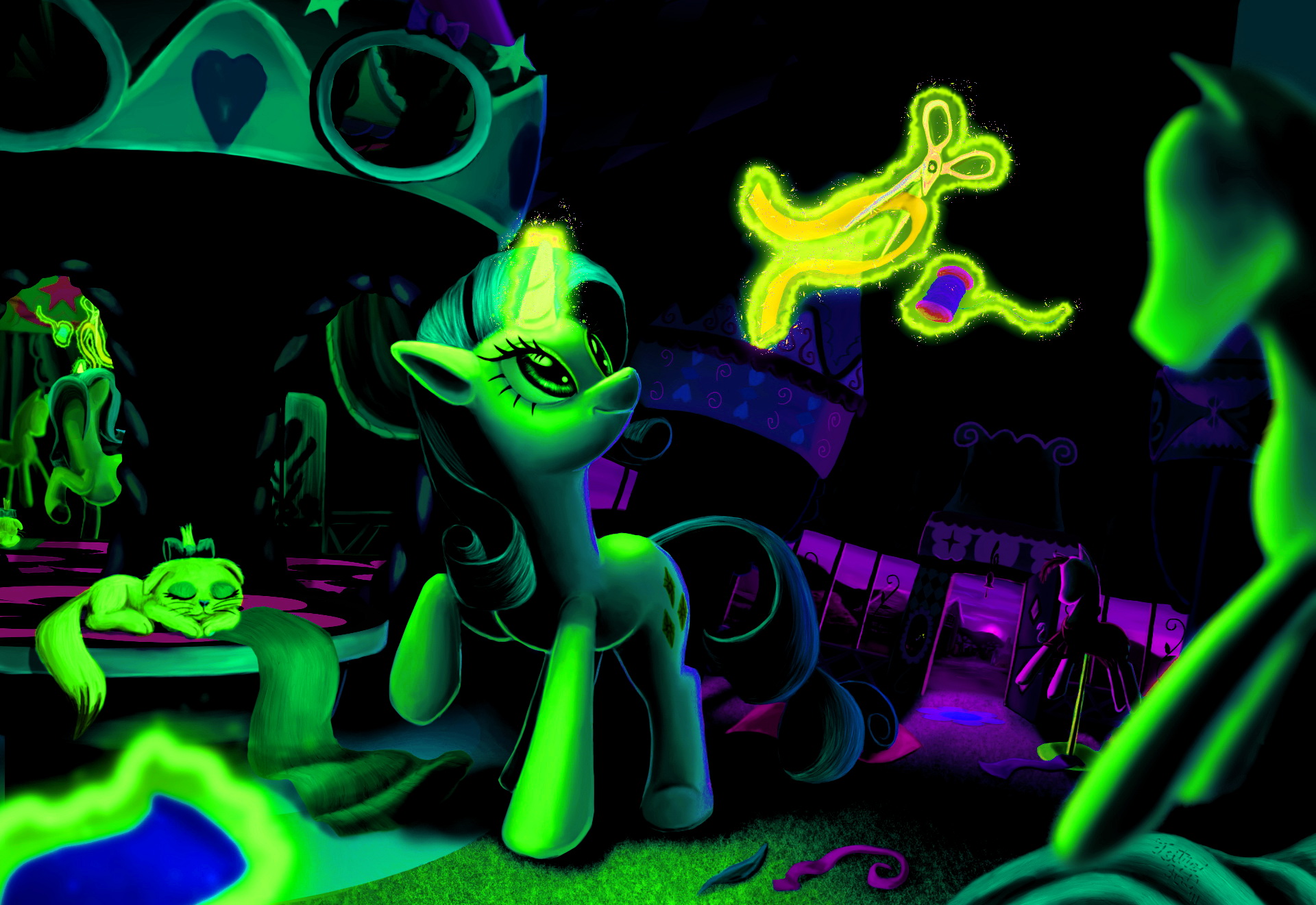 #3542925 - safe, artist:tsitra360, opalescence, rarity, cat, pony ...