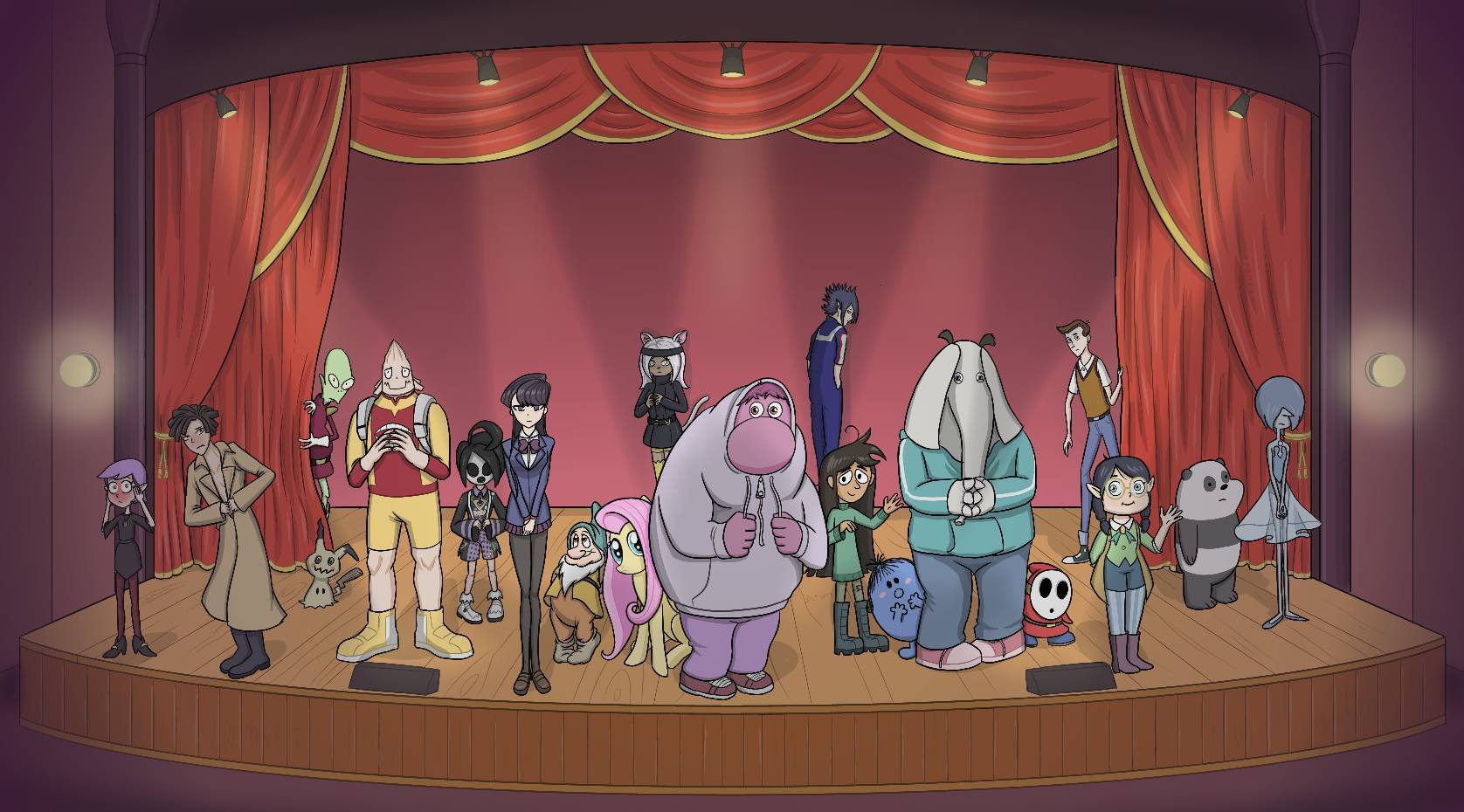 #3544931 - safe, artist:l0lm4tt, fluttershy, alien, bear, cat, dwarf ...