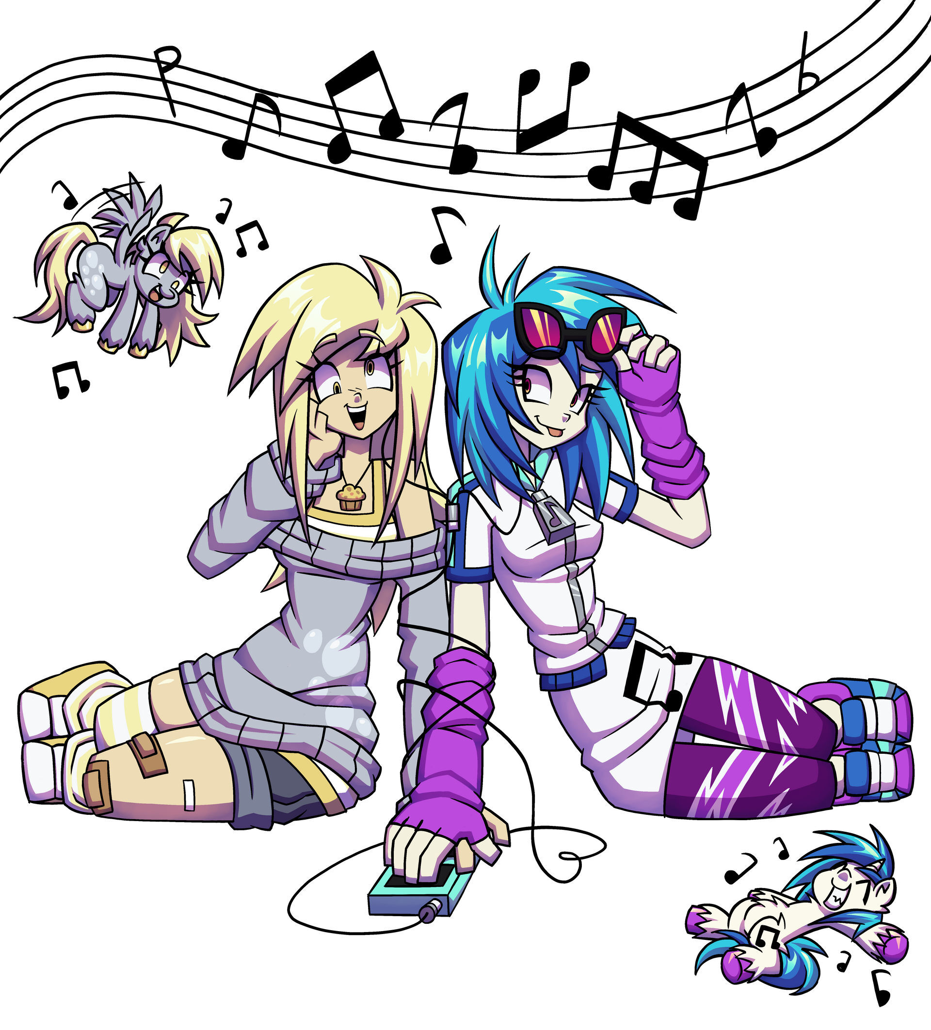 #3558007 - safe, artist:bitcrushedrain, derpy hooves, dj pon-3, vinyl ...