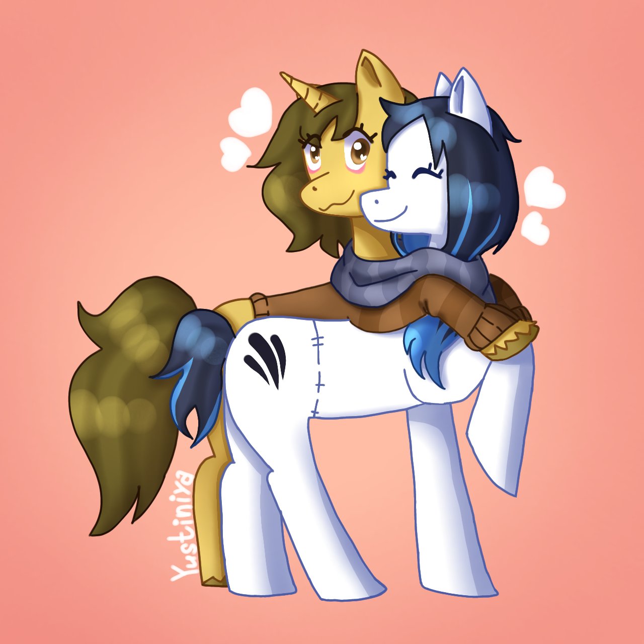 #3562960 - safe, artist:yustiniya, oc, oc only, oc:michel tusche, oc:sagiri himoto, earth pony ...