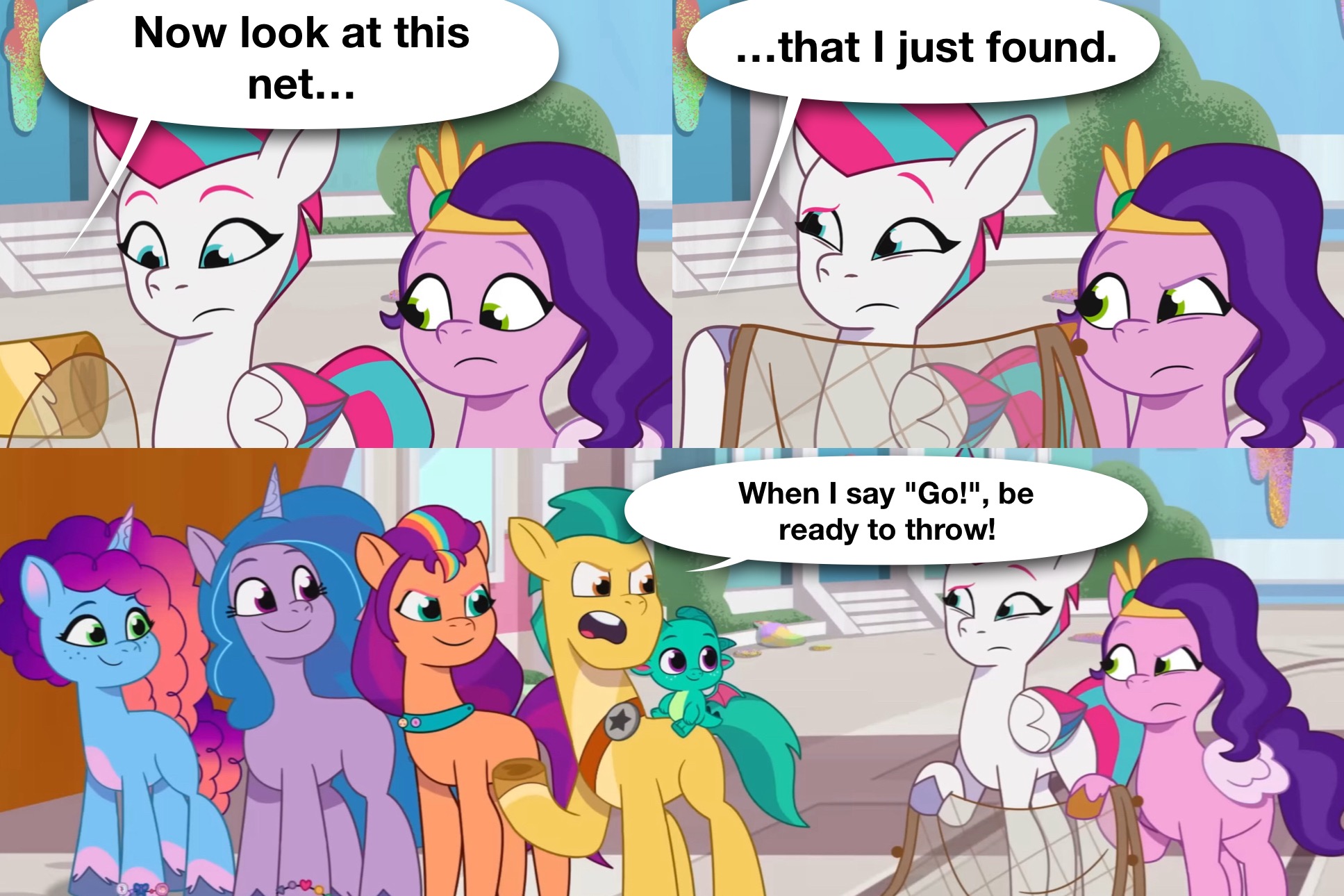 #3563661 - safe, edit, edited screencap, screencap, hitch trailblazer, izzy moonbow, misty ...