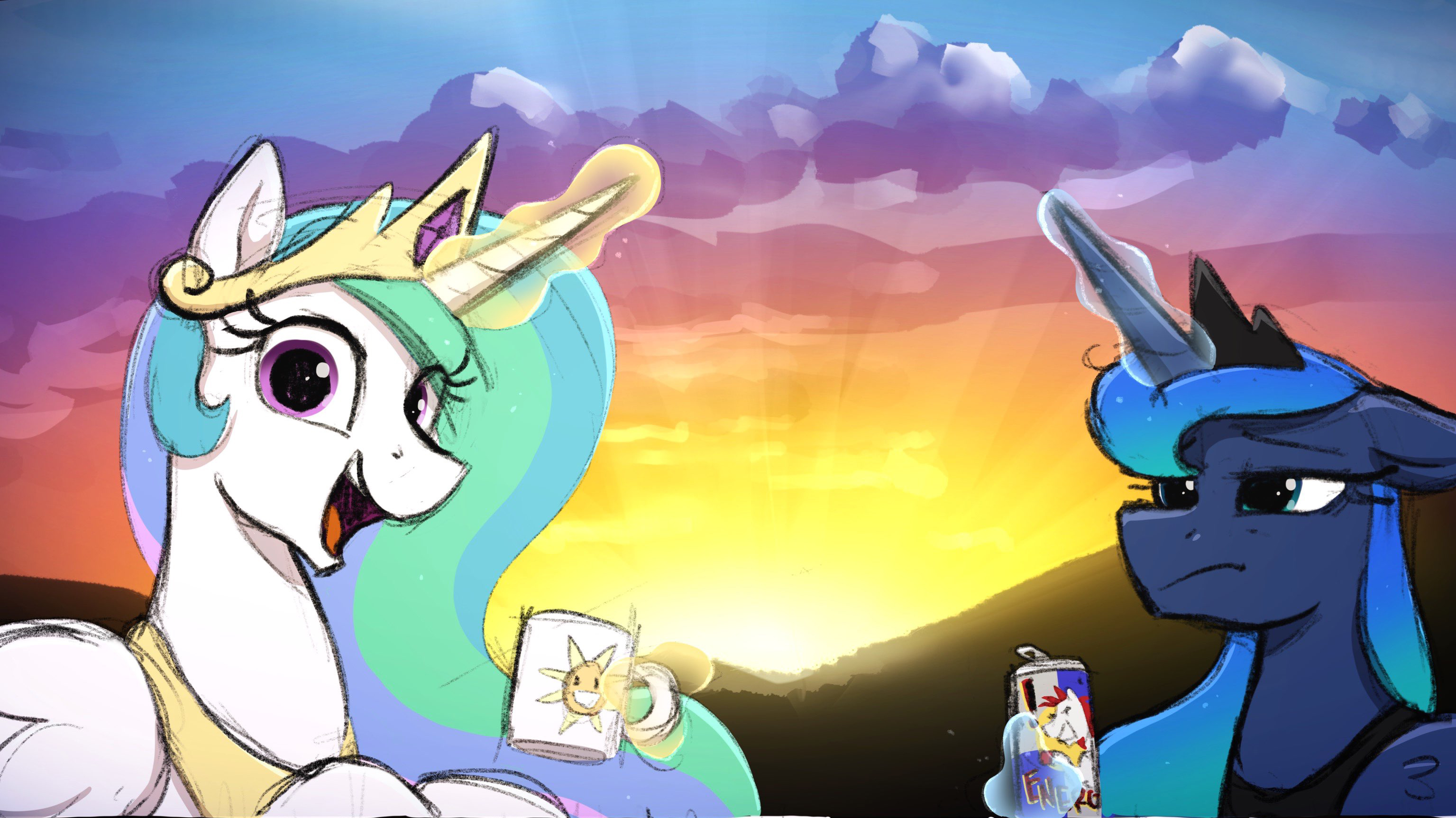 #3564052 - safe, artist:selenophile, princess celestia, princess luna, alicorn, pony, g4, crown ...