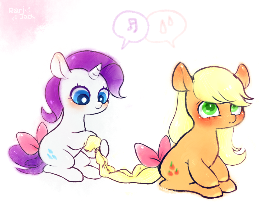 #3564720 - safe, artist:mirululu, applejack, rarity, earth pony, pony ...
