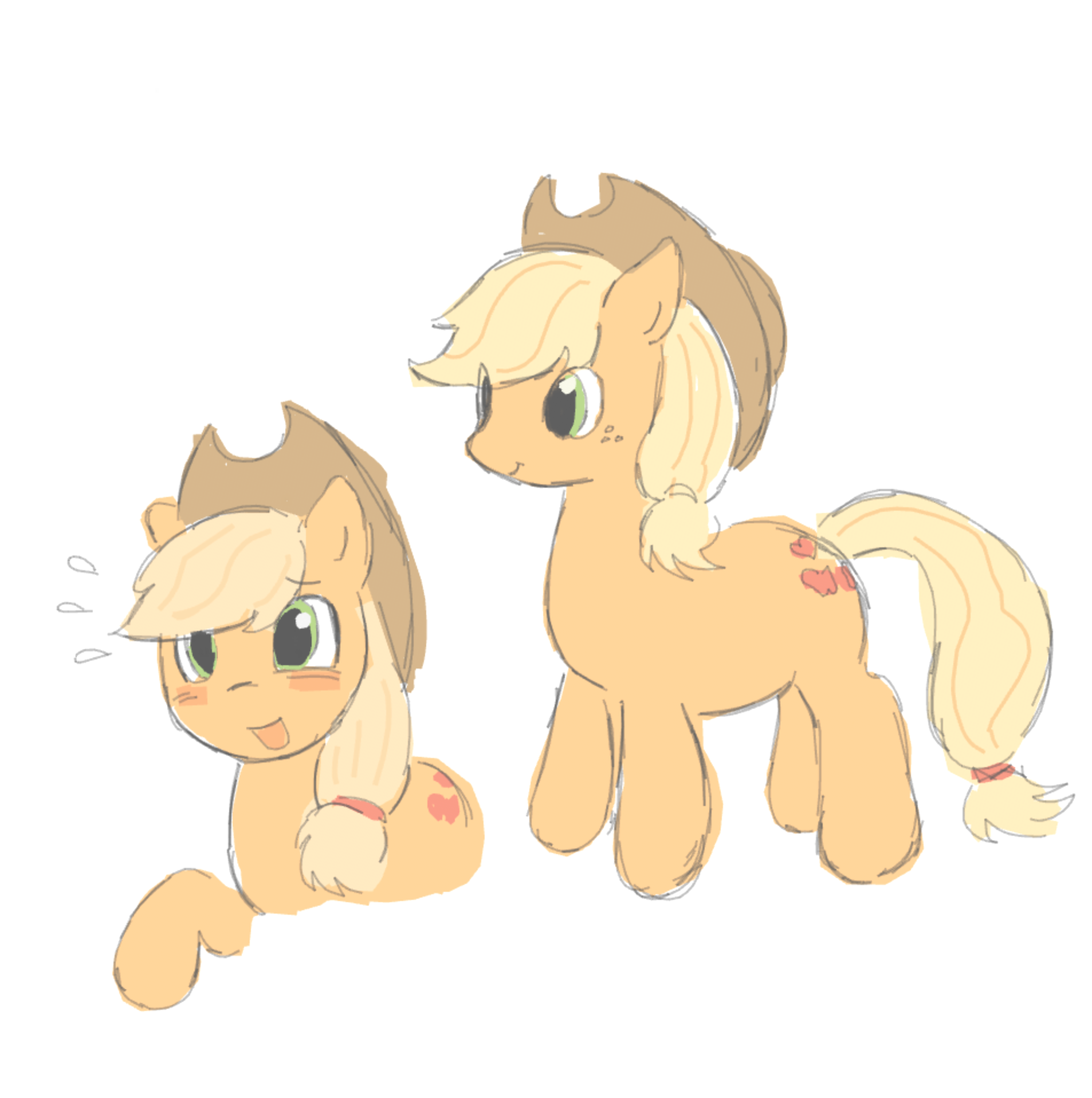 #3564966 - safe, artist:garlicrrow, applejack, earth pony, pony, g4, :d, :t, applejack's hat ...