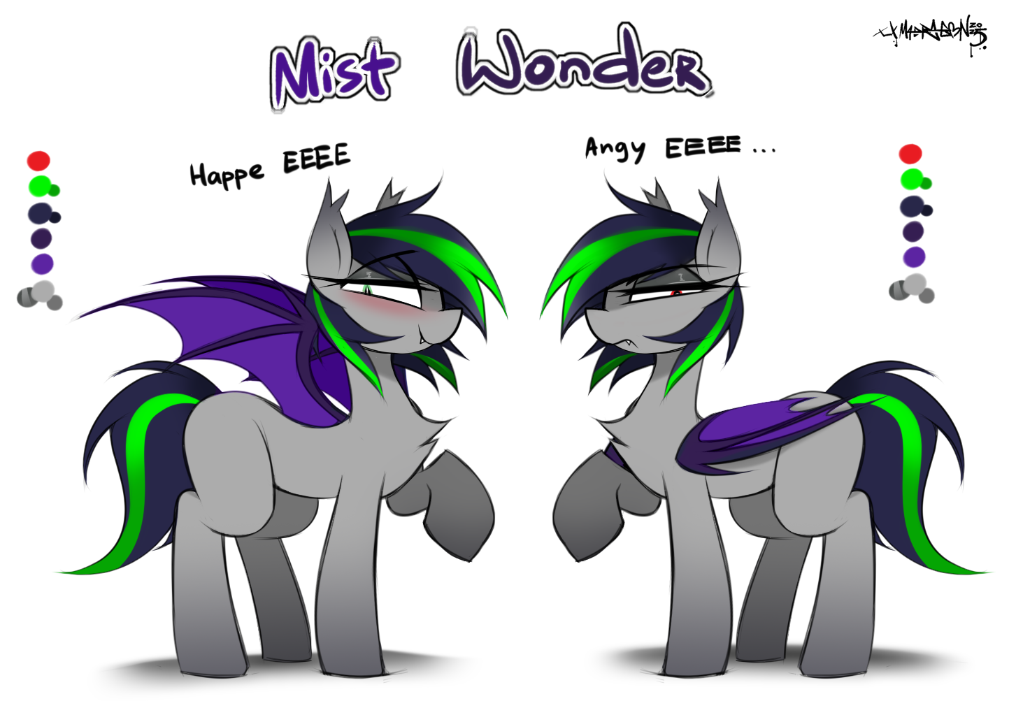 #3565225 - safe, artist:madragon, oc, oc:mist wonder, bat pony, angy ...
