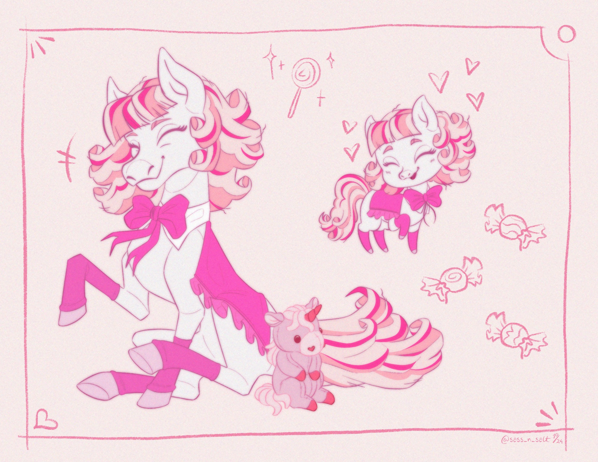 #3565232 - safe, artist:sassnsalt, horse, pony, unicorn, bowtie, candi ...