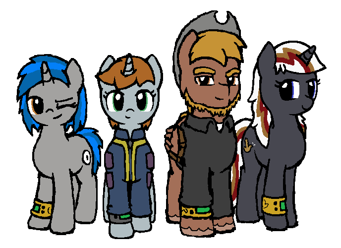 #3565378 - safe, artist:king-koder, oc, oc only, oc:calamity, oc:homage, oc:littlepip, oc:velvet ...