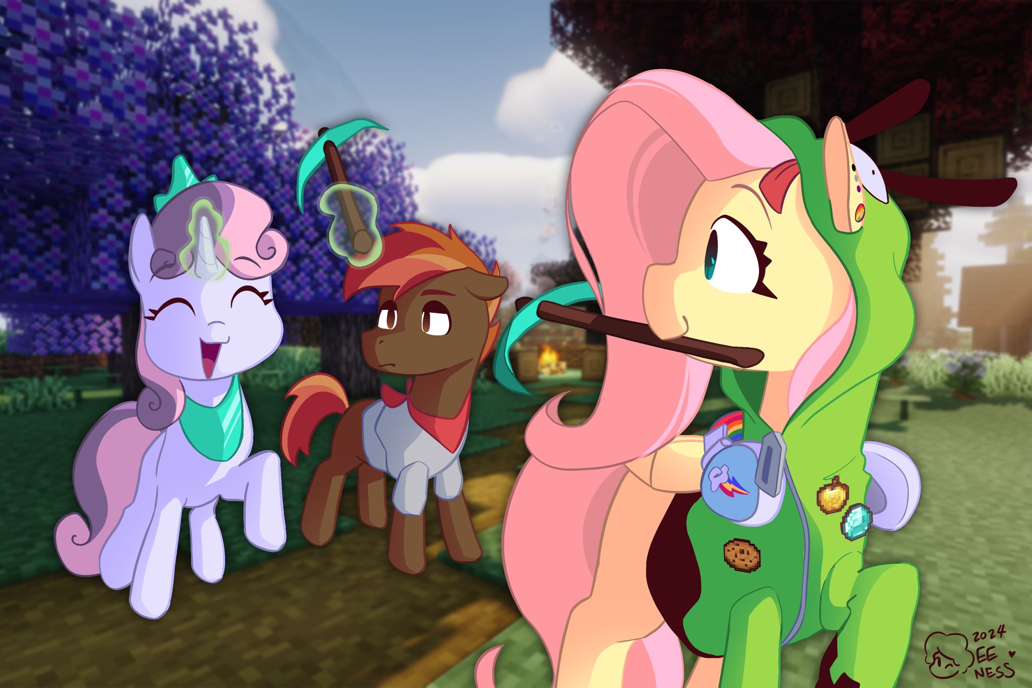 #3566670 - safe, artist:beenesque, button mash, fluttershy, sweetie ...