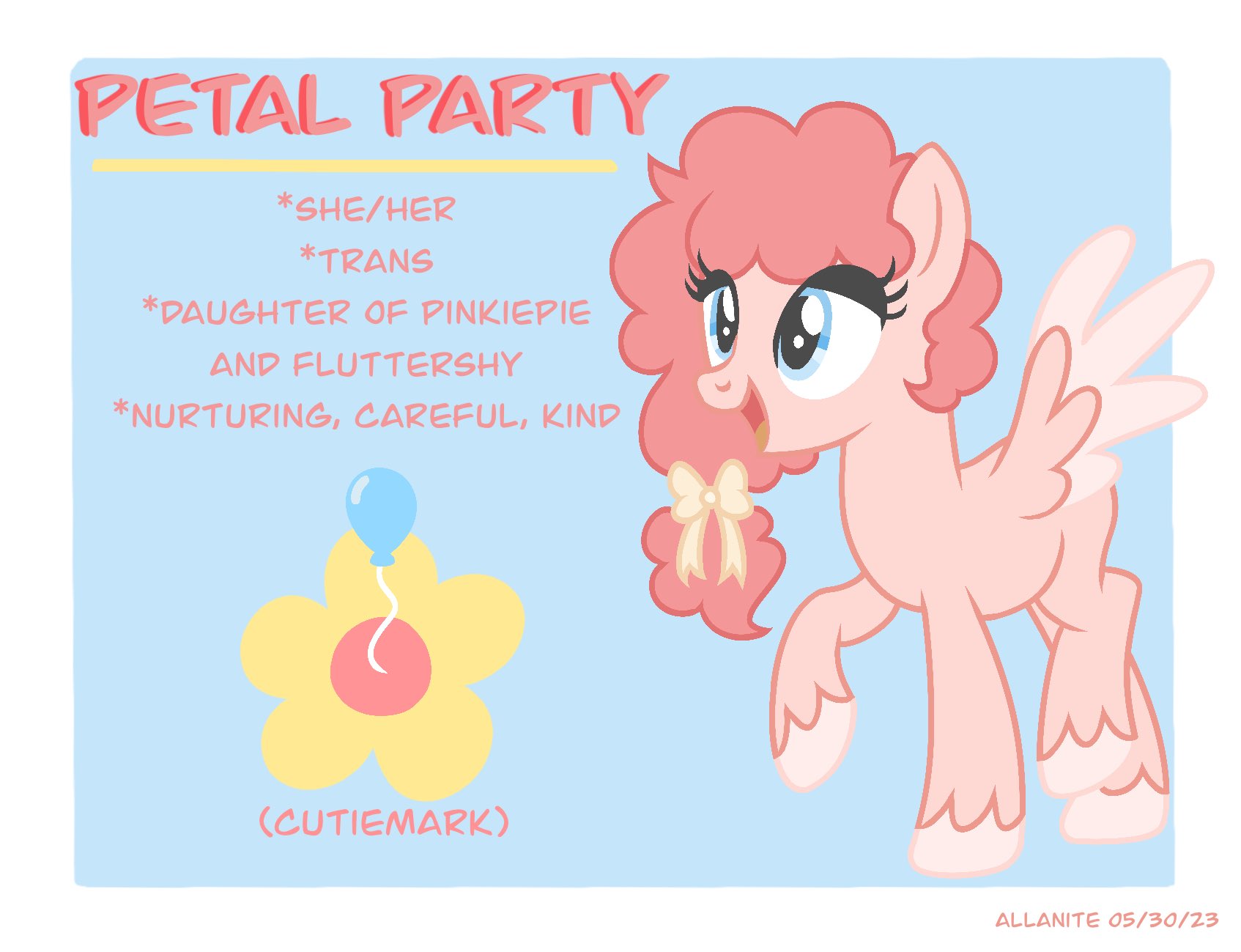 #3567625 - safe, artist:allanite, oc, oc only, oc:petal party, pegasus, pony, 2023, bow, cutie ...