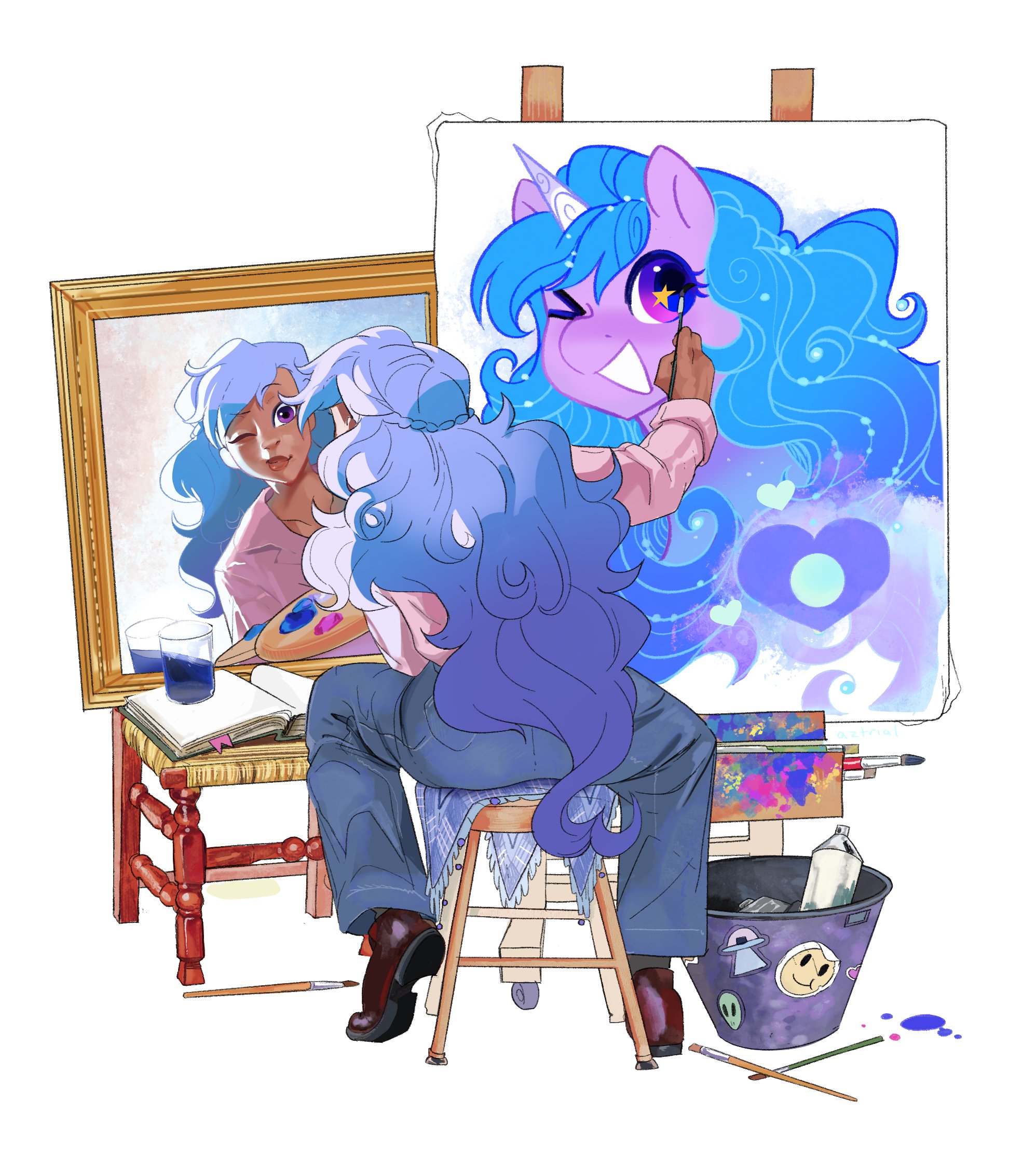 #3567973 - safe, artist:aztrial, izzy moonbow, human, pony, unicorn, g5 ...