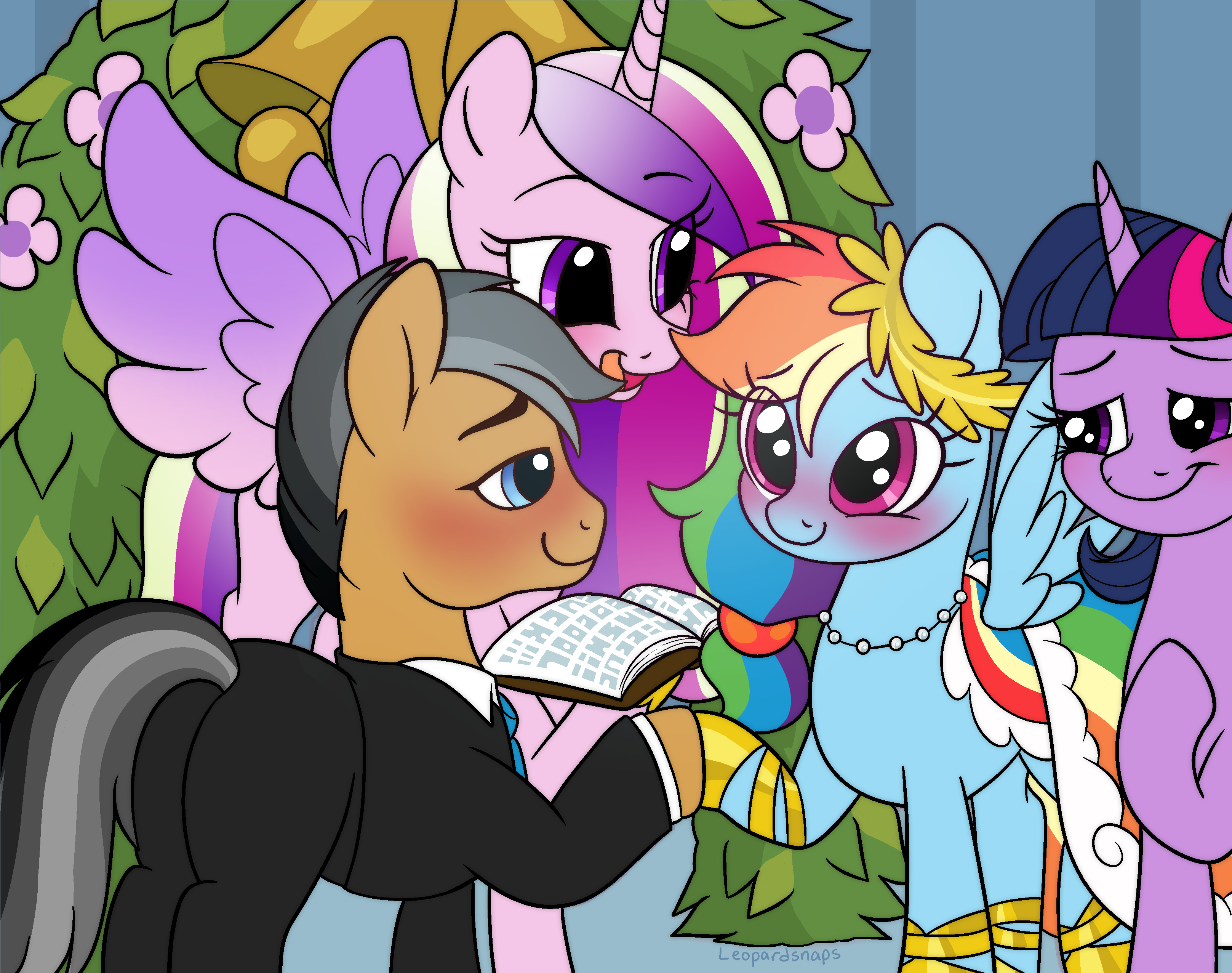 #3558254 - safe, artist:leopardsnaps, princess cadance, quibble pants, rainbow dash, twilight ...