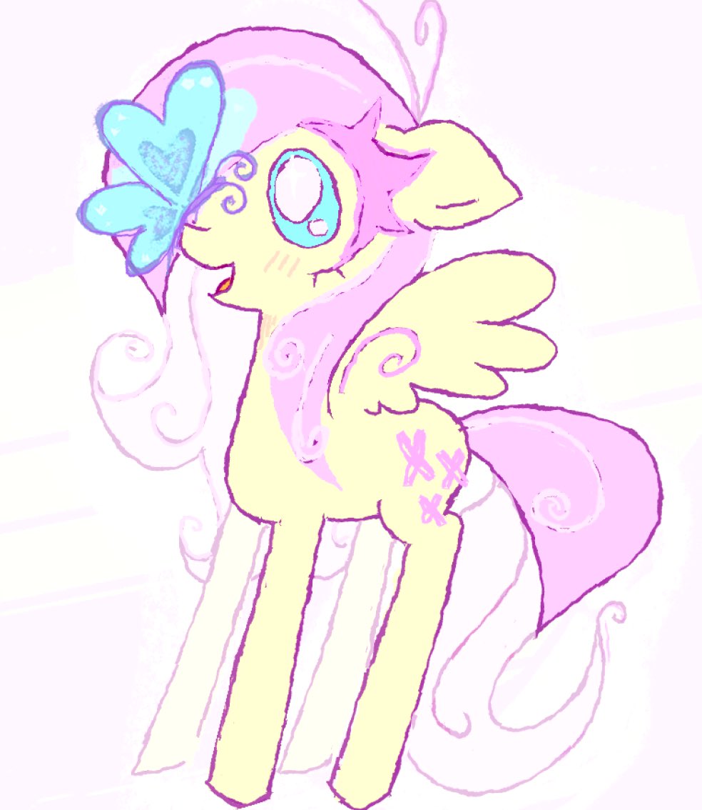 #3558387 - safe, artist:snowblackluck, fluttershy, butterfly, pegasus ...