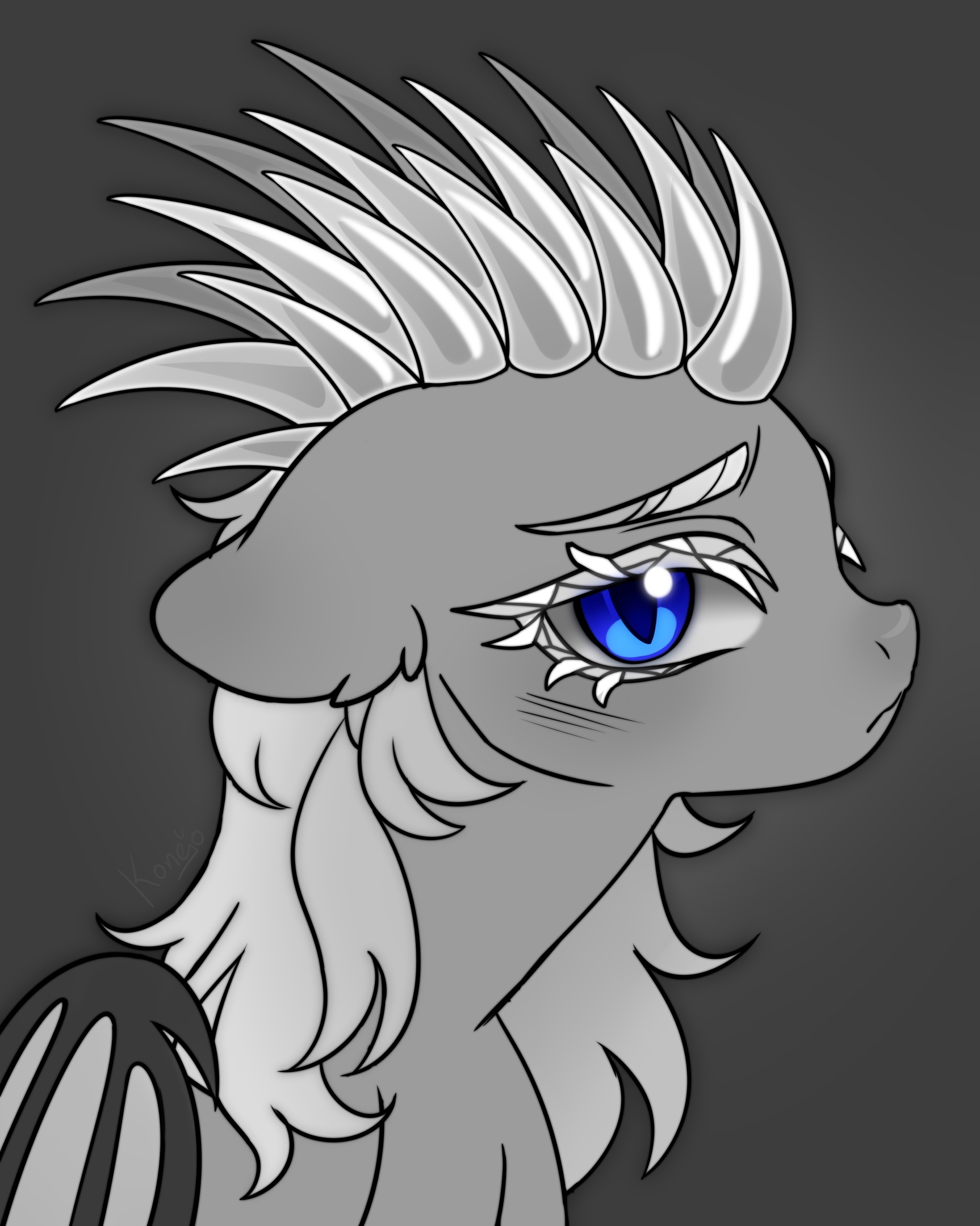 #3558394 - safe, artist:konejo, original species, blue eyes, bust, ear ...