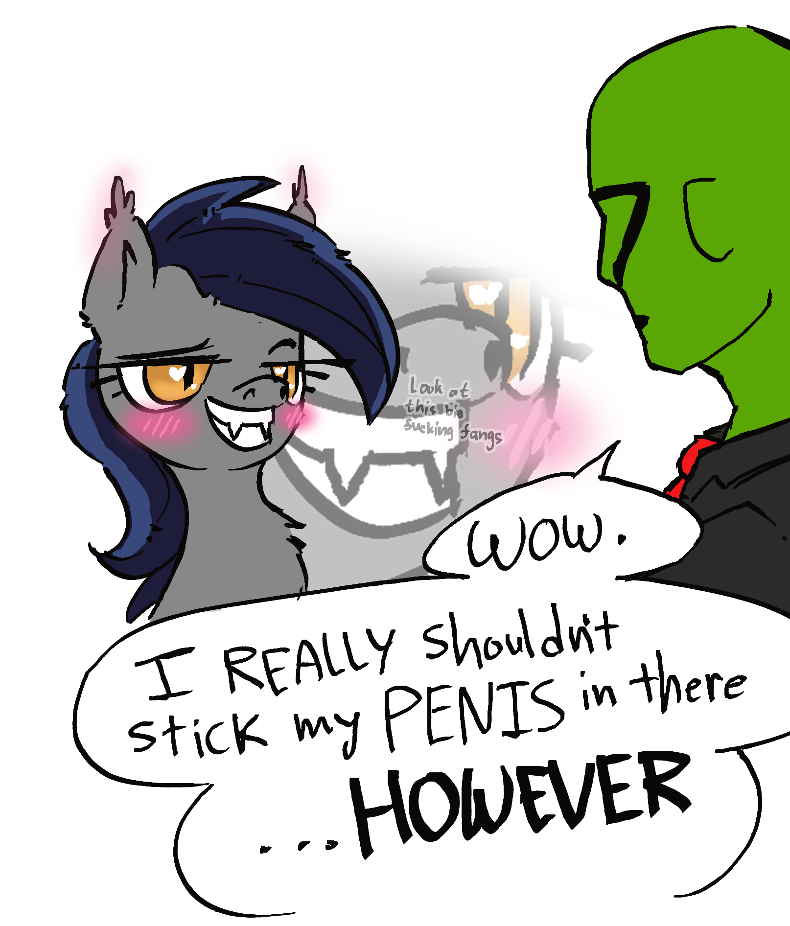 #3558409 - suggestive, artist:uteuk, oc, oc only, oc:anon, oc:echo, bat pony, human, pony ...