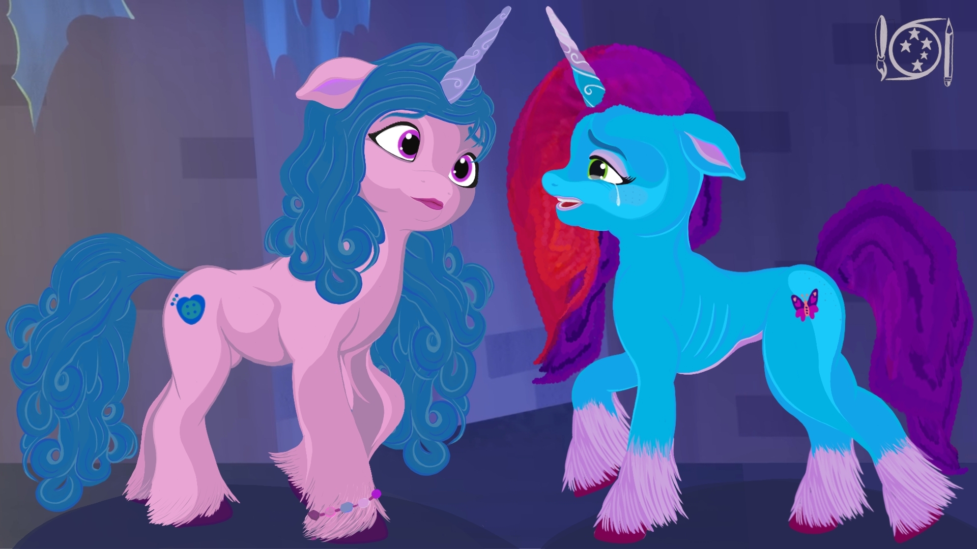 #3558655 - safe, artist:sdfabian, izzy moonbow, misty brightdawn, pony ...