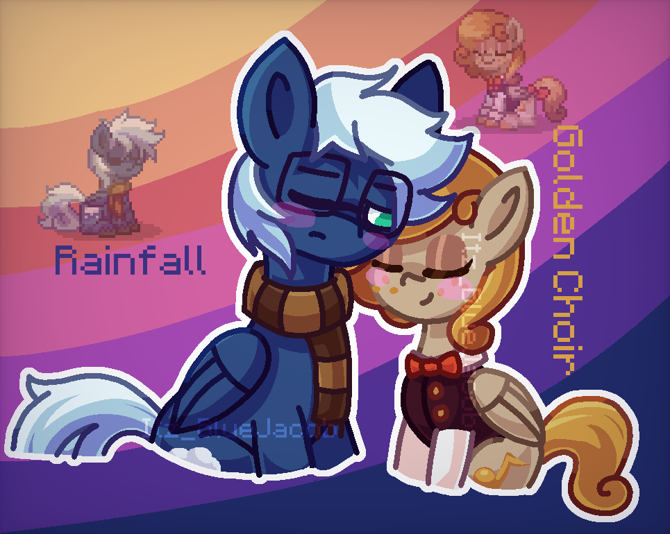 #3569814 - safe, artist:itz_bluejacob, oc, oc only, oc:golden choir, oc:rainfall, pegasus, pony ...