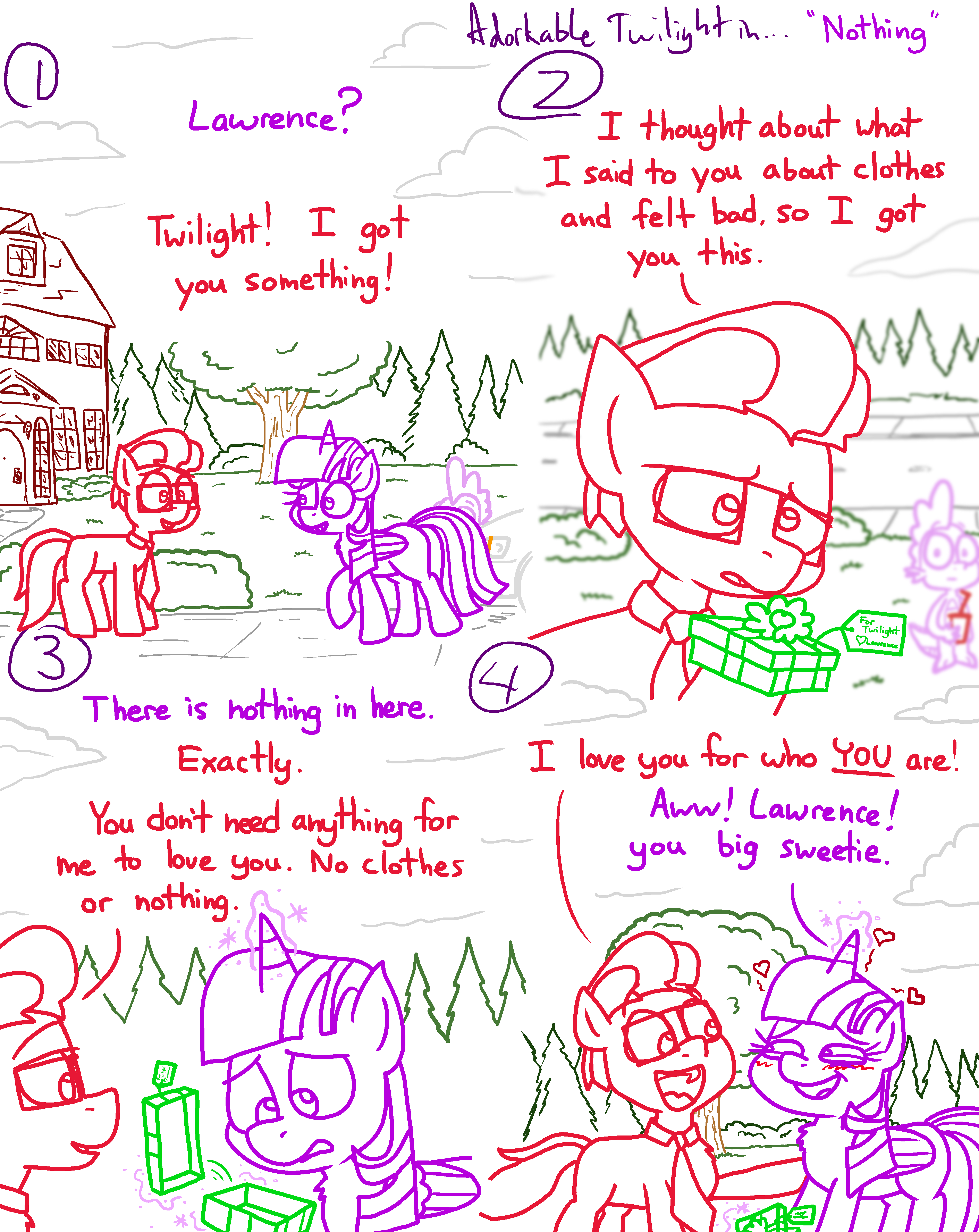 #3569976 - safe, artist:adorkabletwilightandfriends, spike, twilight sparkle, oc, oc:lawrence ...
