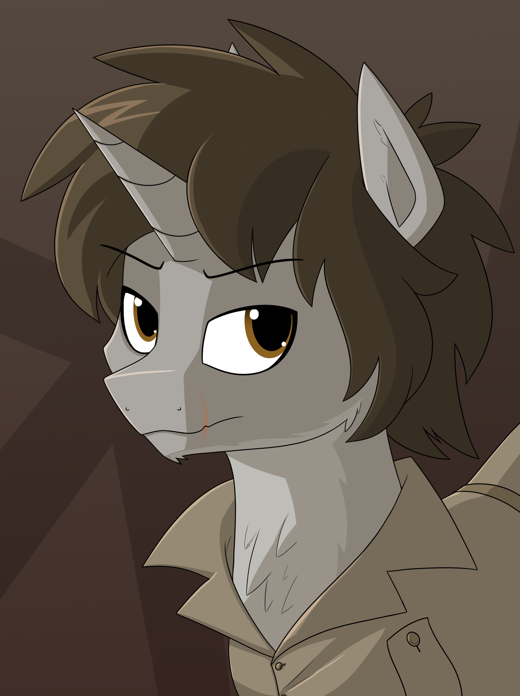 #3570181 - safe, artist:moonatik, oc, oc only, oc:bush ranger, pony, unicorn, bust, clothes ...