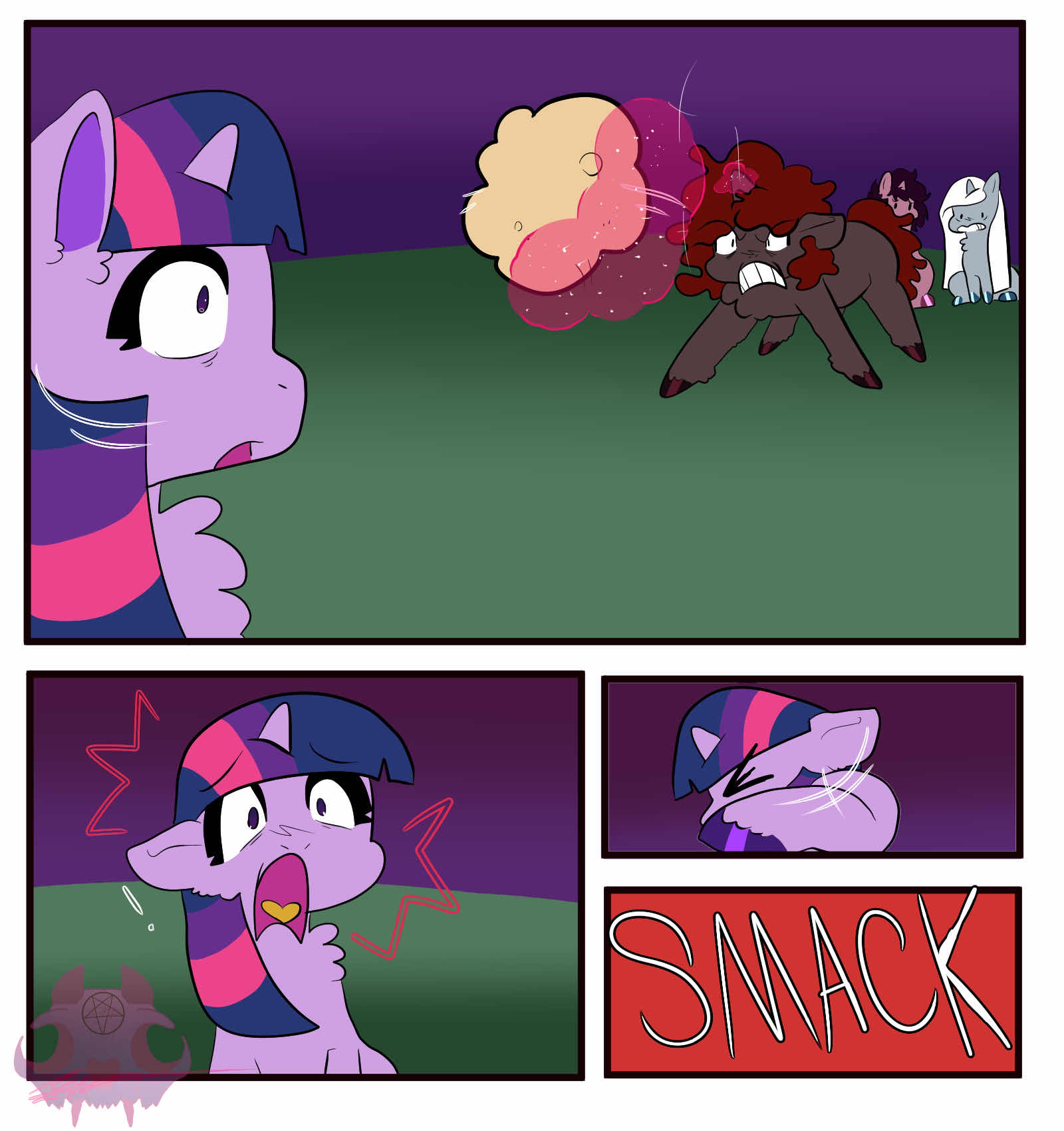 #3570208 - safe, artist:imp, twilight sparkle, oc, oc:blue thunder, unicorn, g4, canon x oc ...