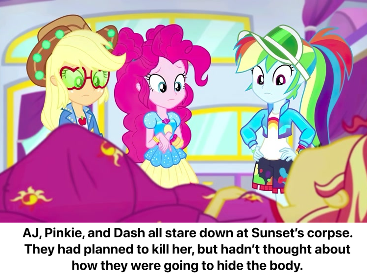 #3570419 - semi-grimdark, edit, edited screencap, screencap, applejack, pinkie pie, rainbow dash ...