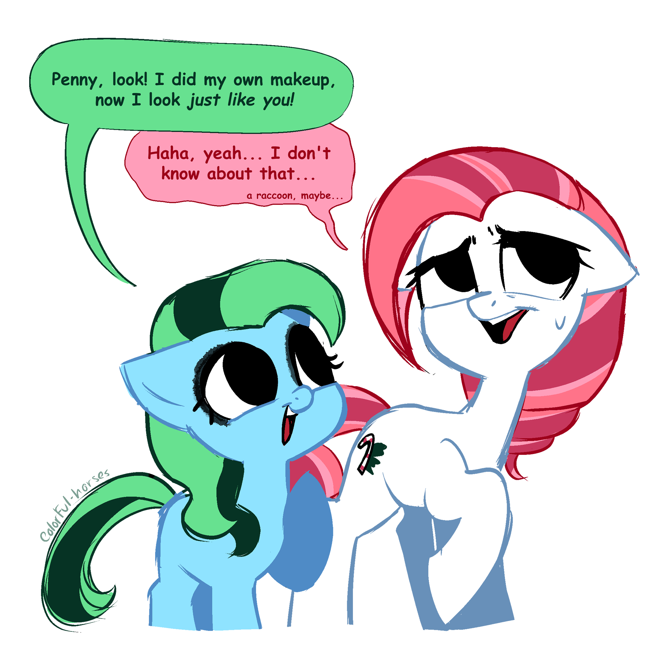 #3570943 - safe, artist:syrupyyy, oc, oc only, oc:pennyroyal, oc:spring mint, earth pony, pony ...