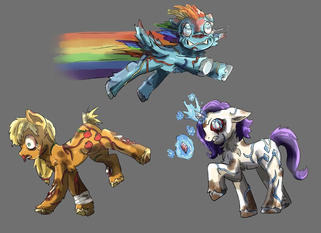 #3572642 - semi-grimdark, artist:randomartmari, applejack, rainbow dash ...