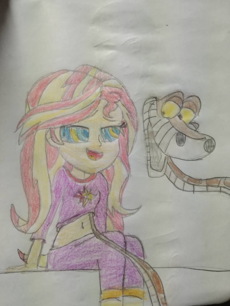 #3572759 - safe, artist:warioman69, sunset shimmer, human, snake ...