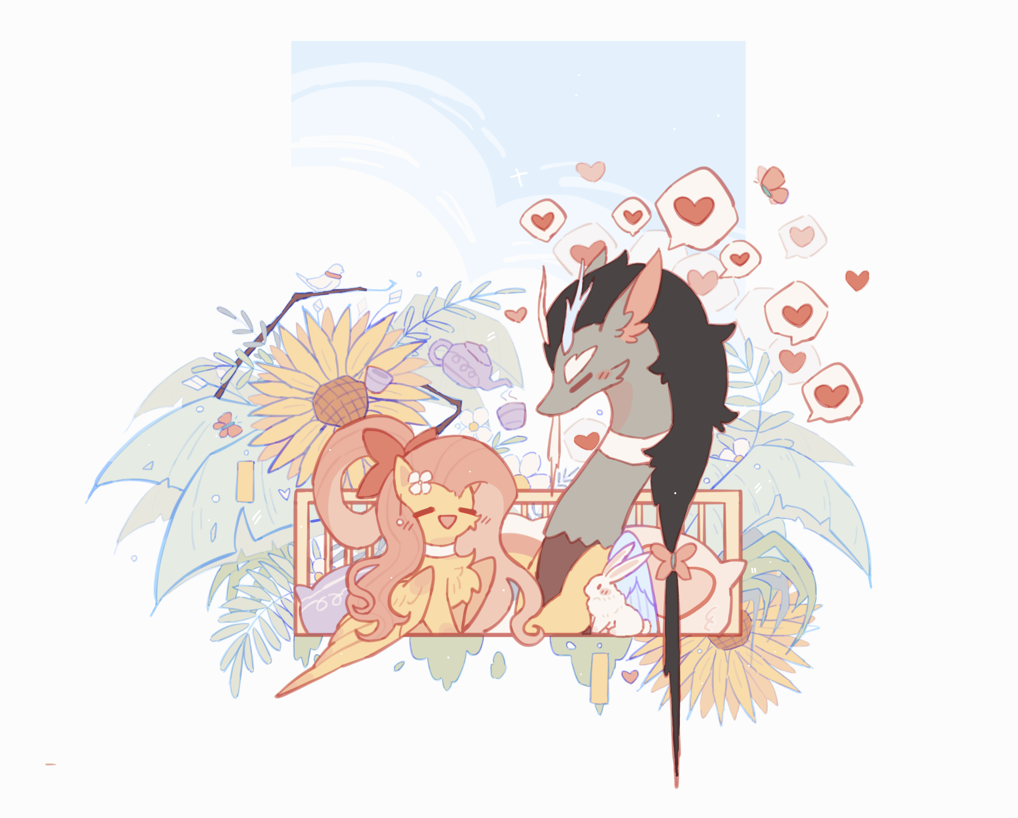 #3573928 - safe, artist:catsarecute, angel bunny, discord, fluttershy ...