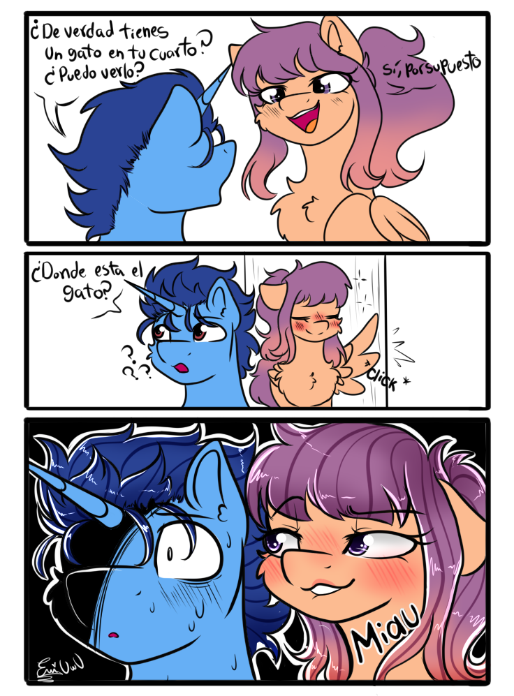 #3574832 - safe, artist:eniartuwu, oc, oc only, pegasus, unicorn, behaving like a cat, blue hair ...