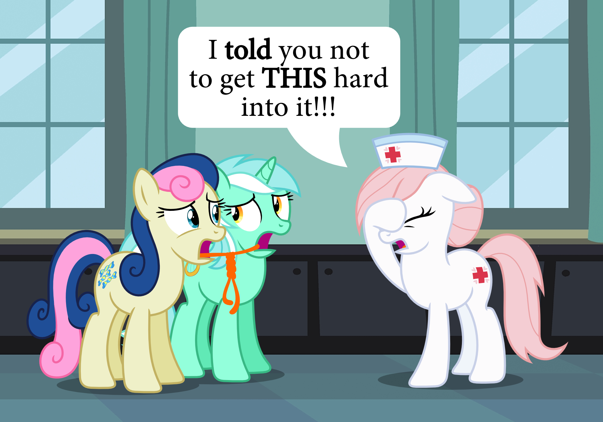 #3575287 - suggestive, bon bon, lyra heartstrings, nurse redheart ...