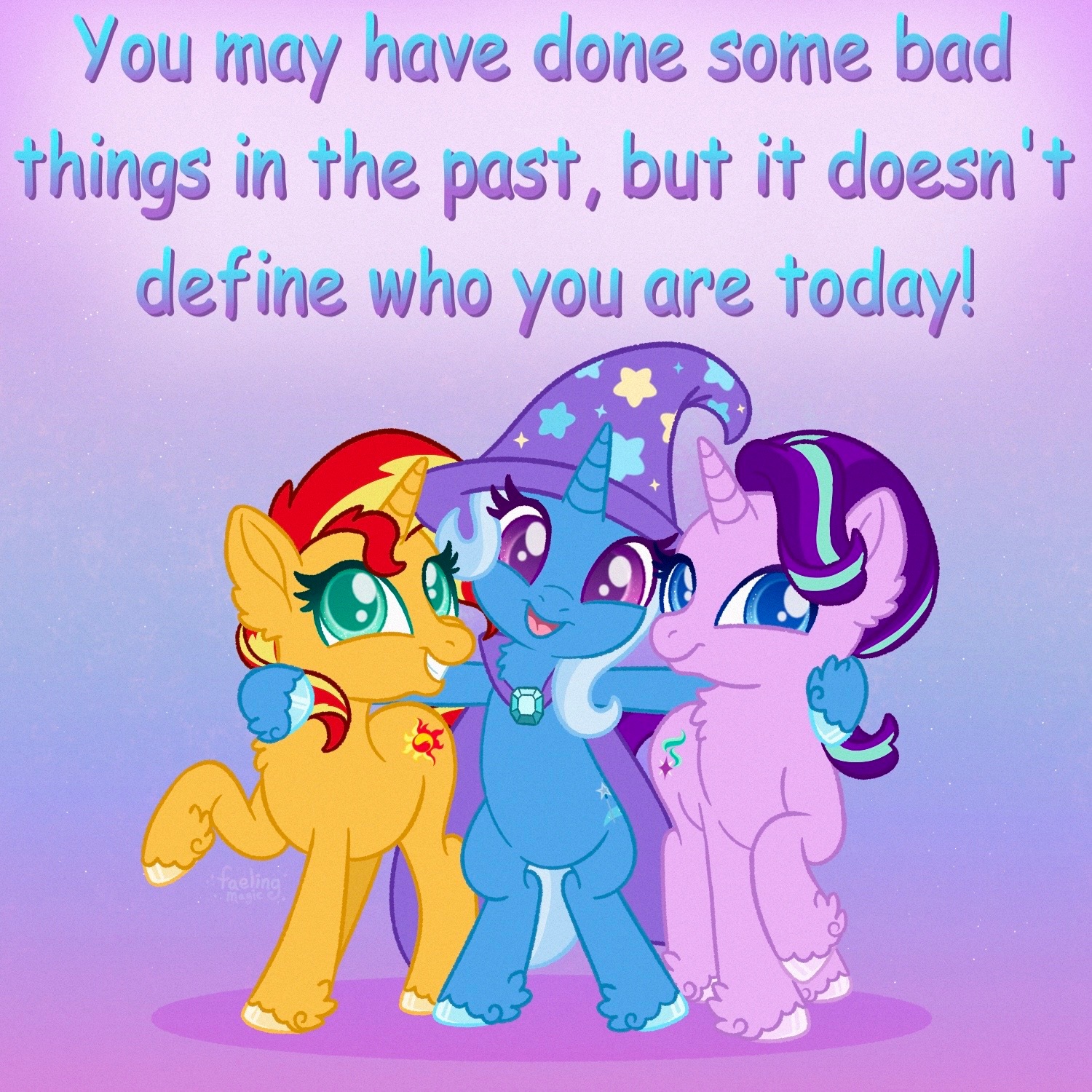 #3575788 - safe, artist:faelingmagic, starlight glimmer, sunset shimmer, trixie, pony, unicorn ...