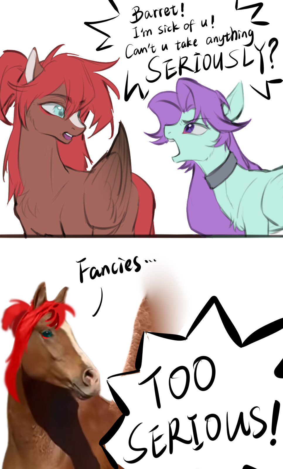 #3575986 - safe, artist:willowseapty, oc, oc only, oc:barret rifle, oc:fancies moonwing, horse ...