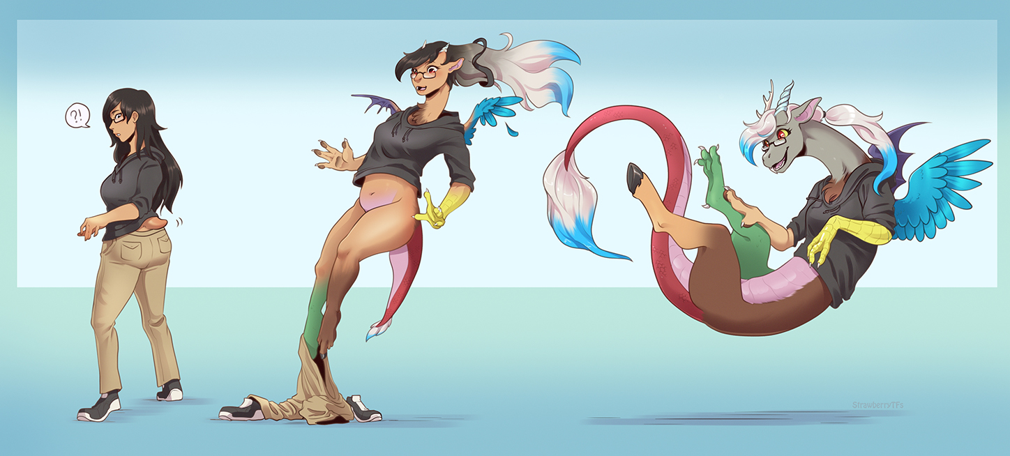 #3576269 - safe, artist:strawberrytfs, oc, oc only, oc:eri (eris), draconequus, human, clothes ...