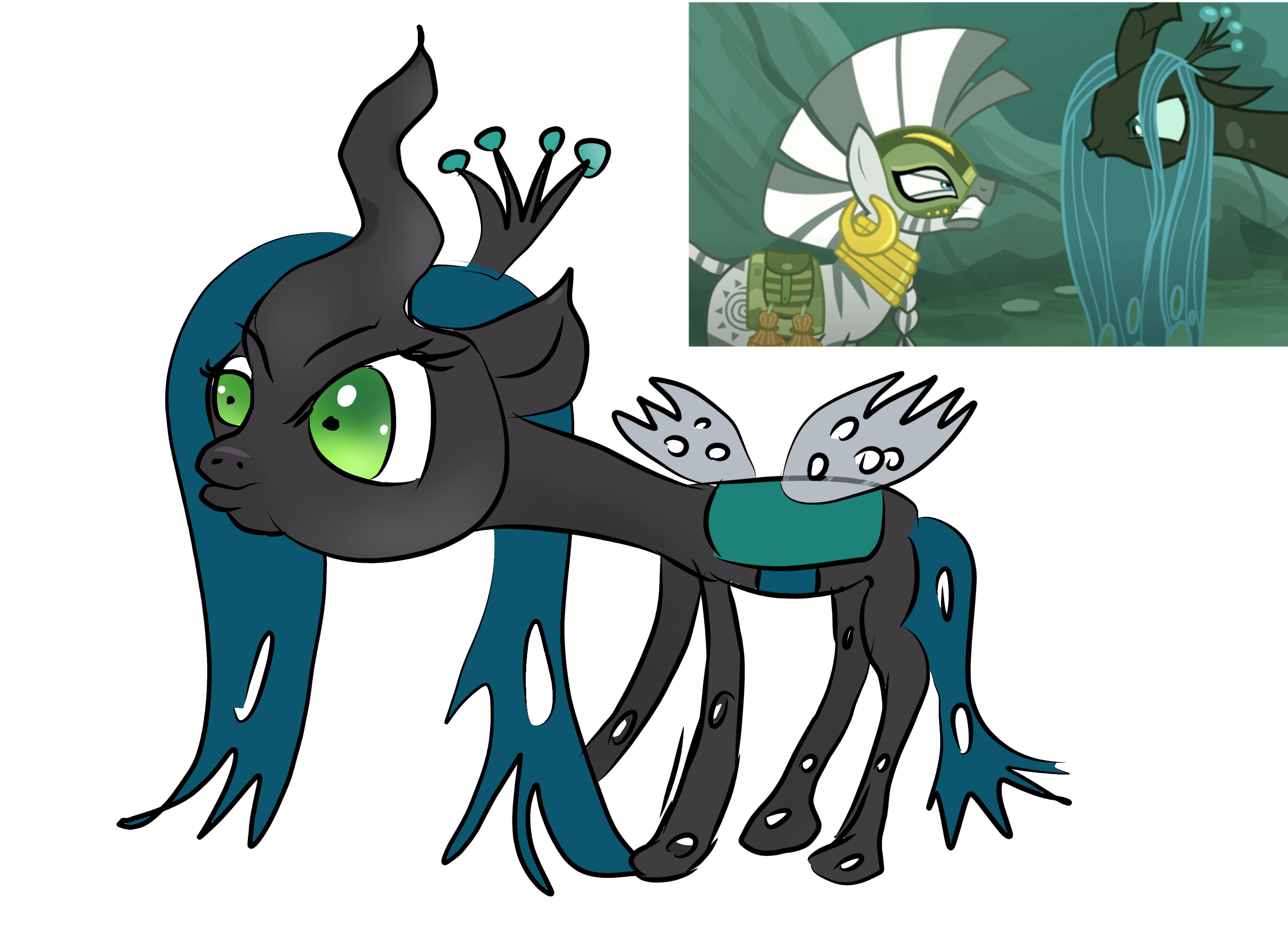 #3576516 - safe, artist:ybase, queen chrysalis, zecora, changeling ...