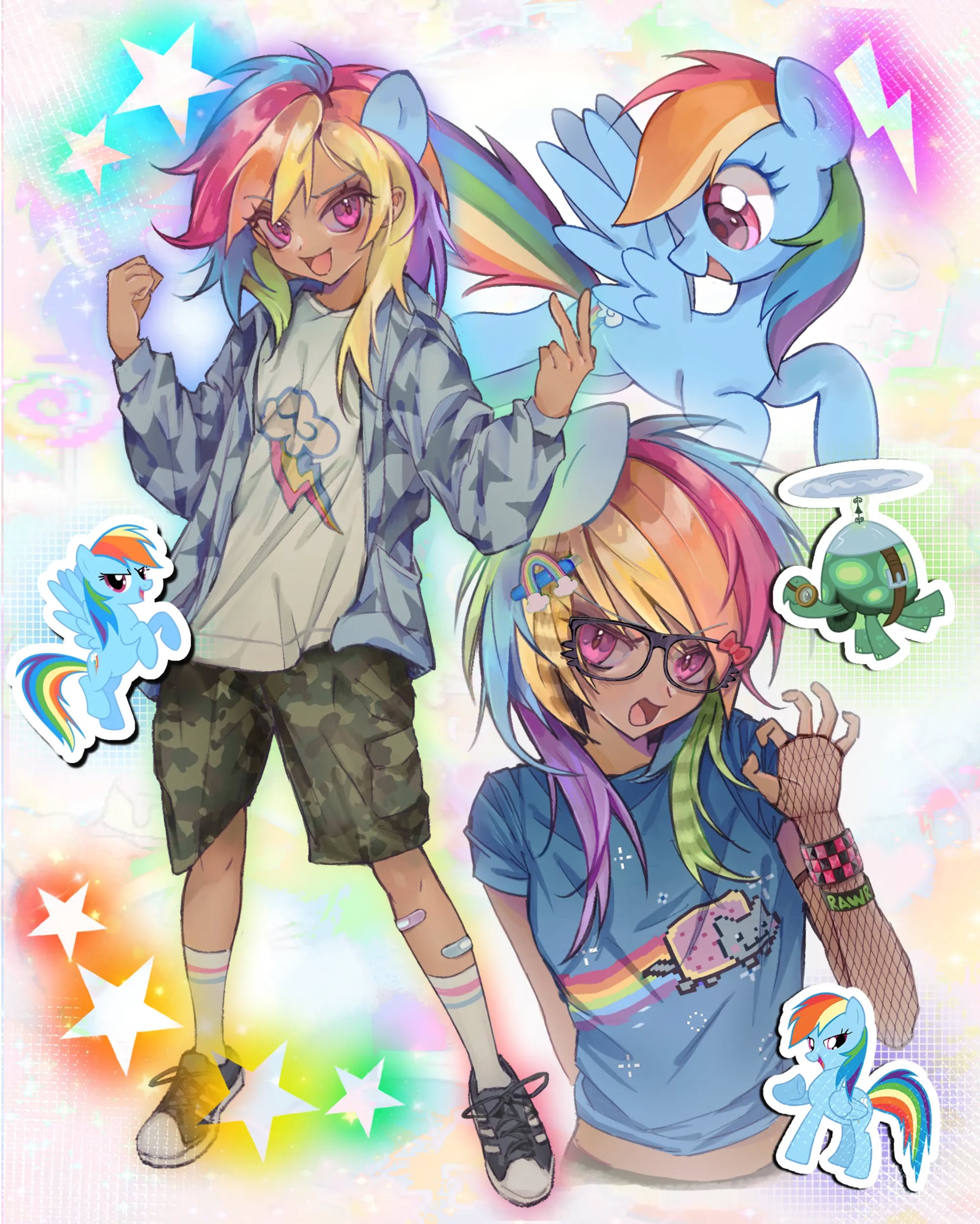 #3576643 - safe, artist:pooniiko, rainbow dash, tank, human, pony, g4 ...