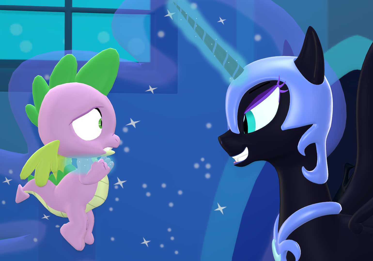 #3559637 - safe, artist:red4567, nightmare moon, spike, alicorn, dragon ...