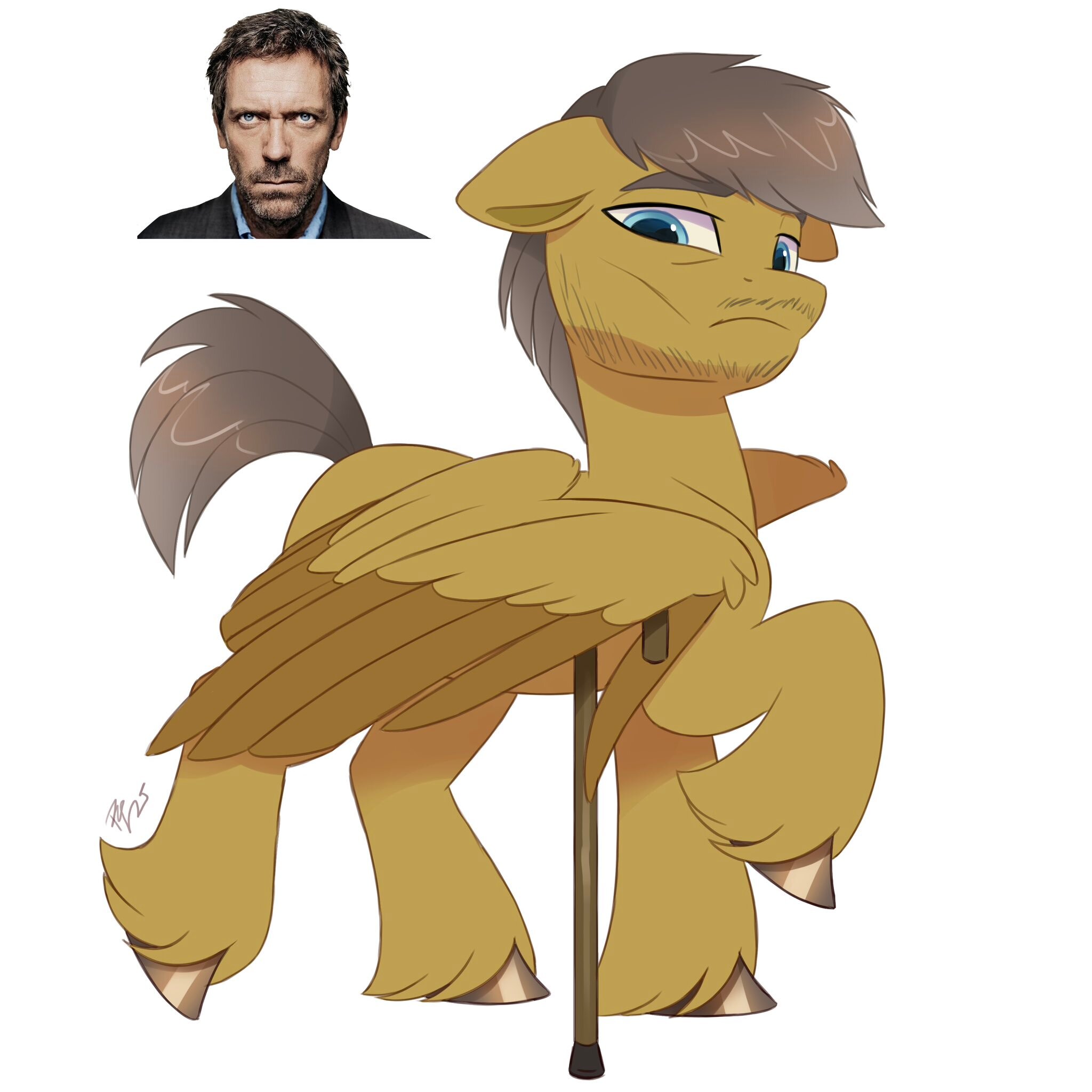 #3560038 - safe, artist:haruh_ink, pegasus, pony, g4, cane, gregory ...